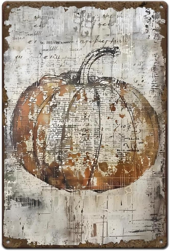 Vintage Metal Tin Signs Retro Metal Shabby Pumpkin Sign Thanksgiving ...