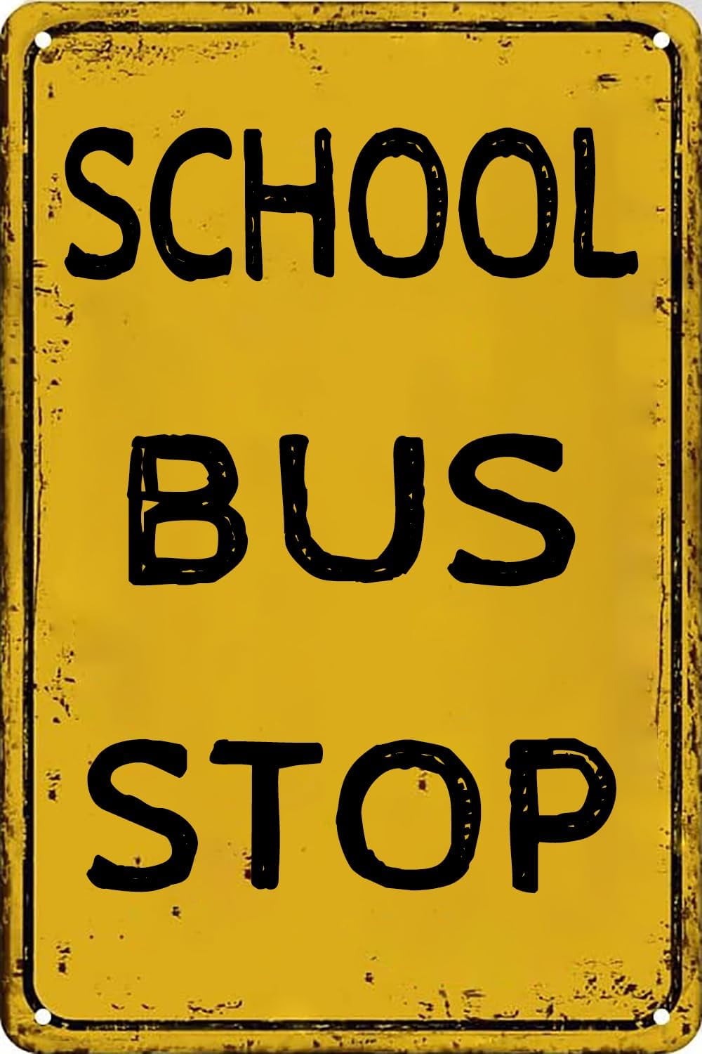 Vintage Metal Signs School Bus Stop Tin Sign Retro Wall Decor for Home ...