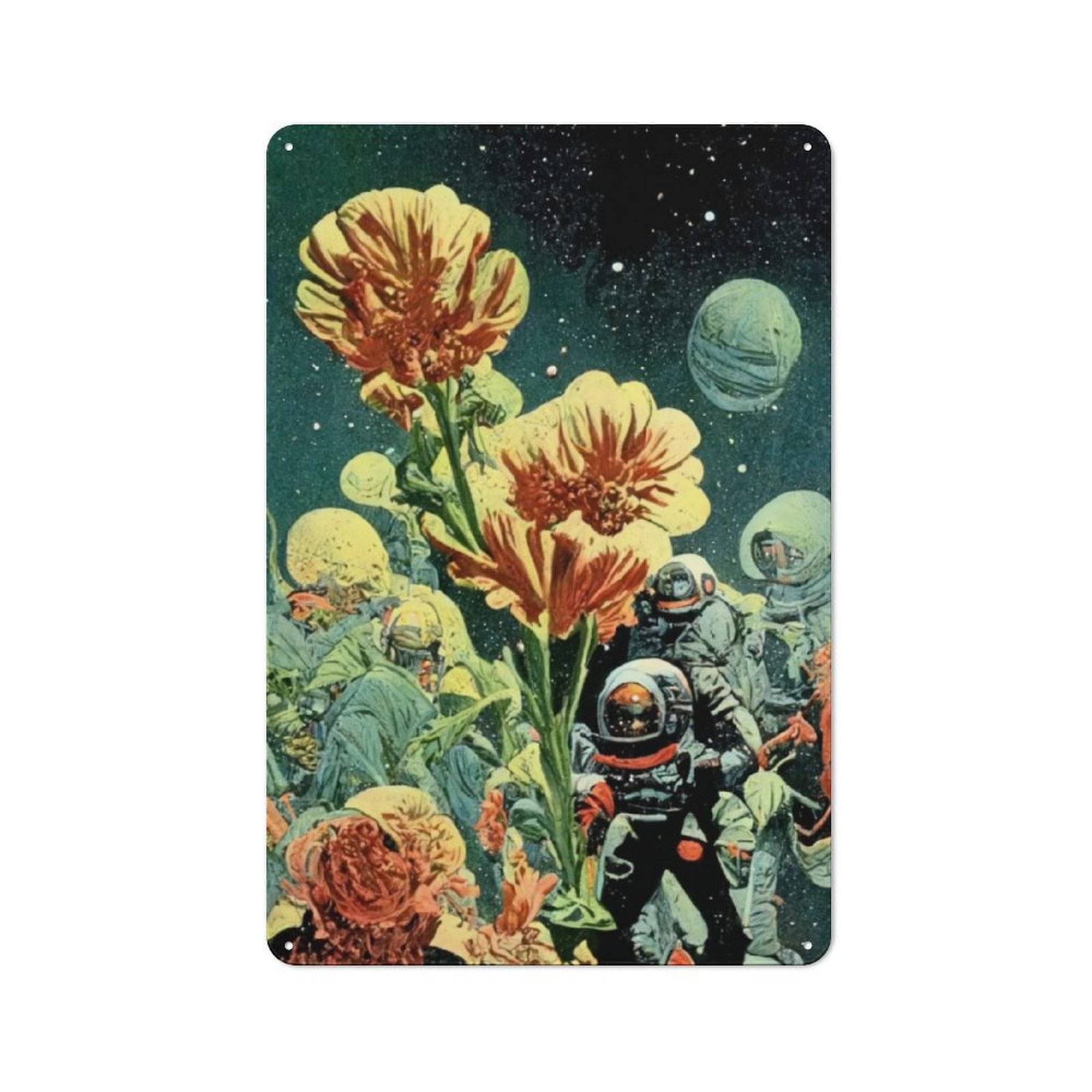 Vintage Metal Tin，Tin Hanging Picture Cosmic Botany Flowers in Space ...