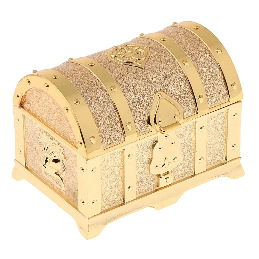 Vintage Metal Treasure Chest Trinket Jewelry Box for Women Golden ...