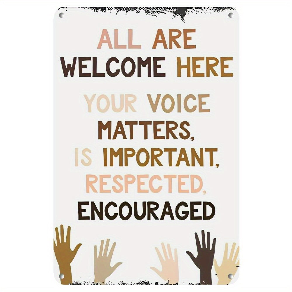 Vintage Metal Wall Art Sign - 8x12 Inch "All Are Welcome Here ...