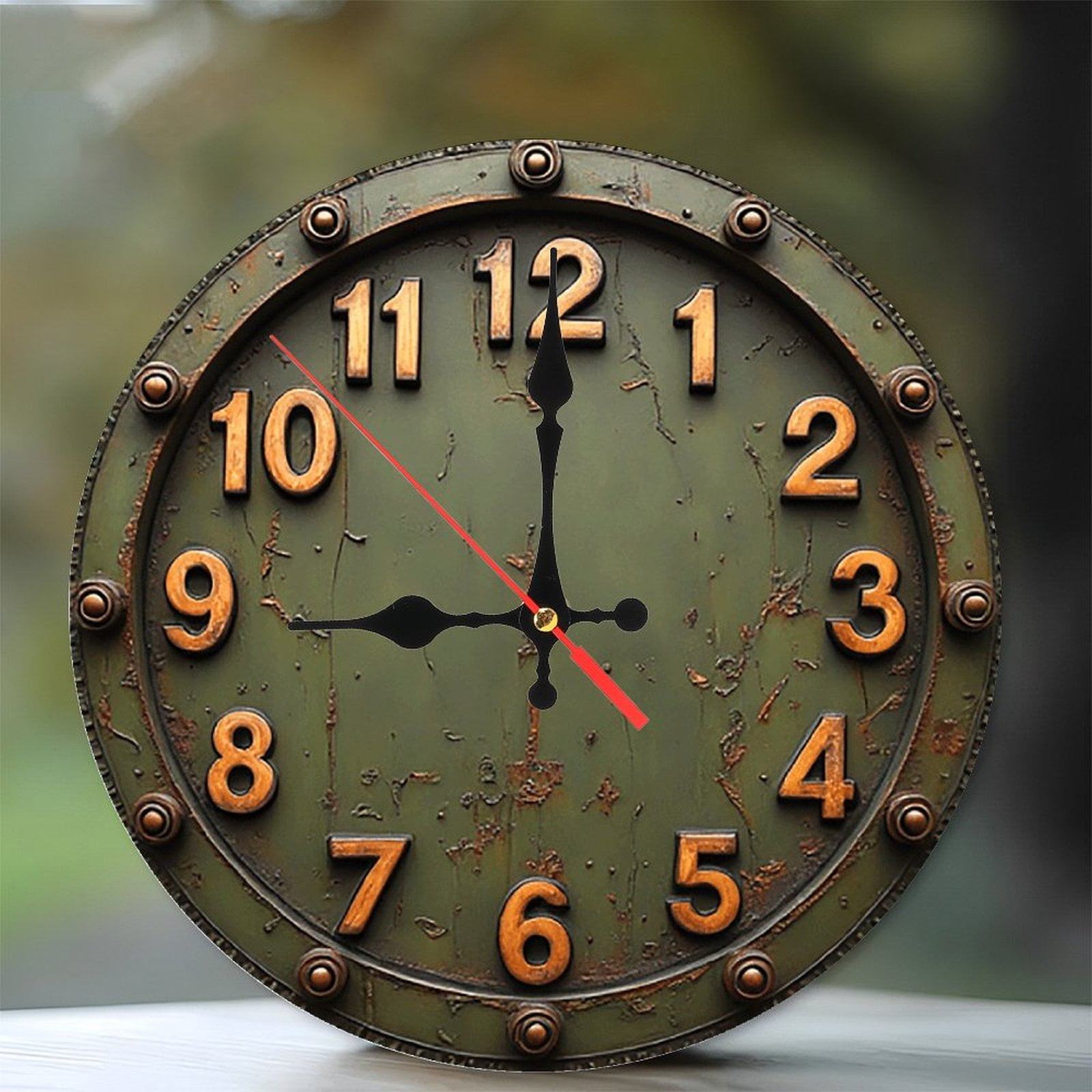 Vintage Metal Wall Clock Rustic Green Copper Numbers 10-Inch Silent ...