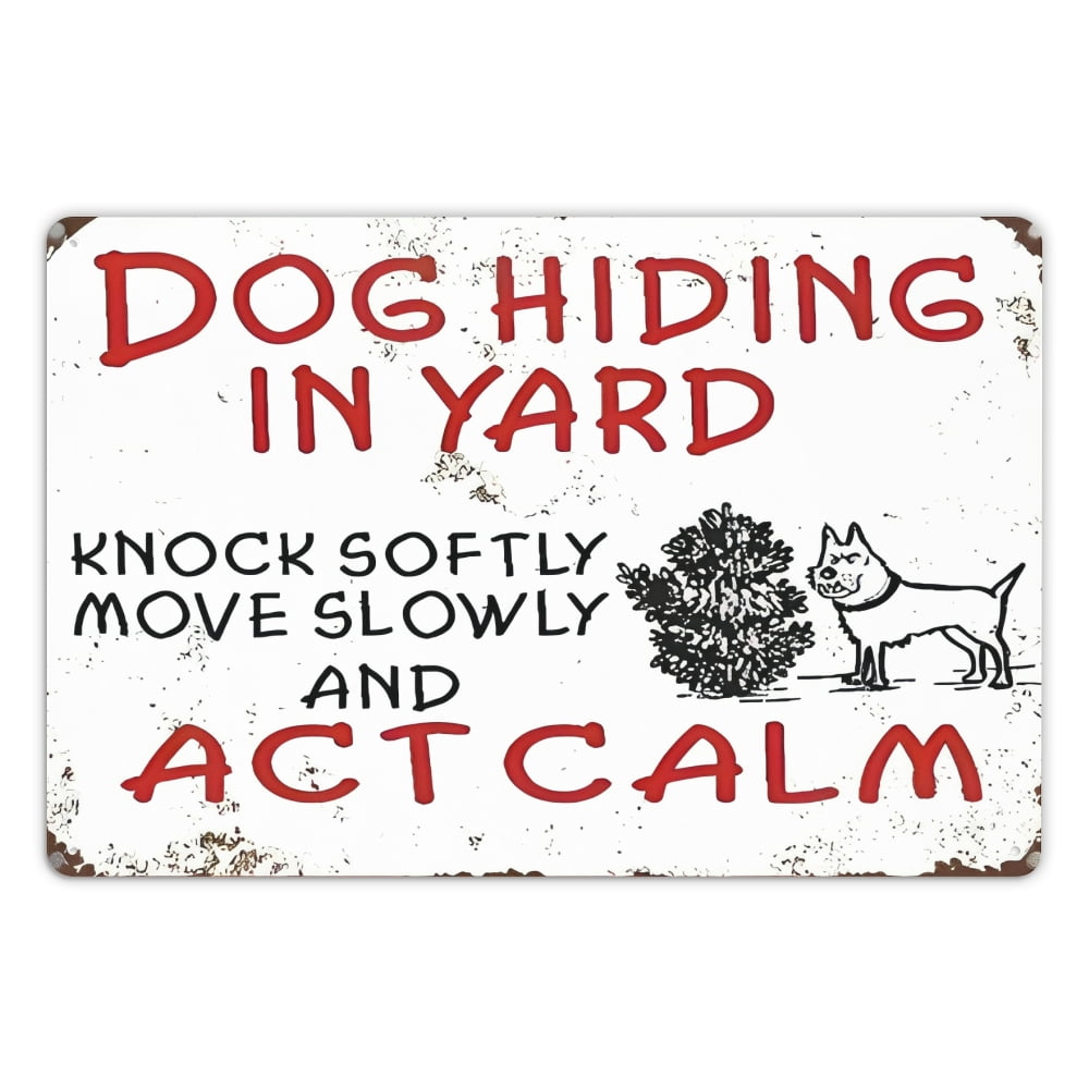 Vintage Metal Wall Decor - Dog Hiding in Yard Funny Warning Sign with ...