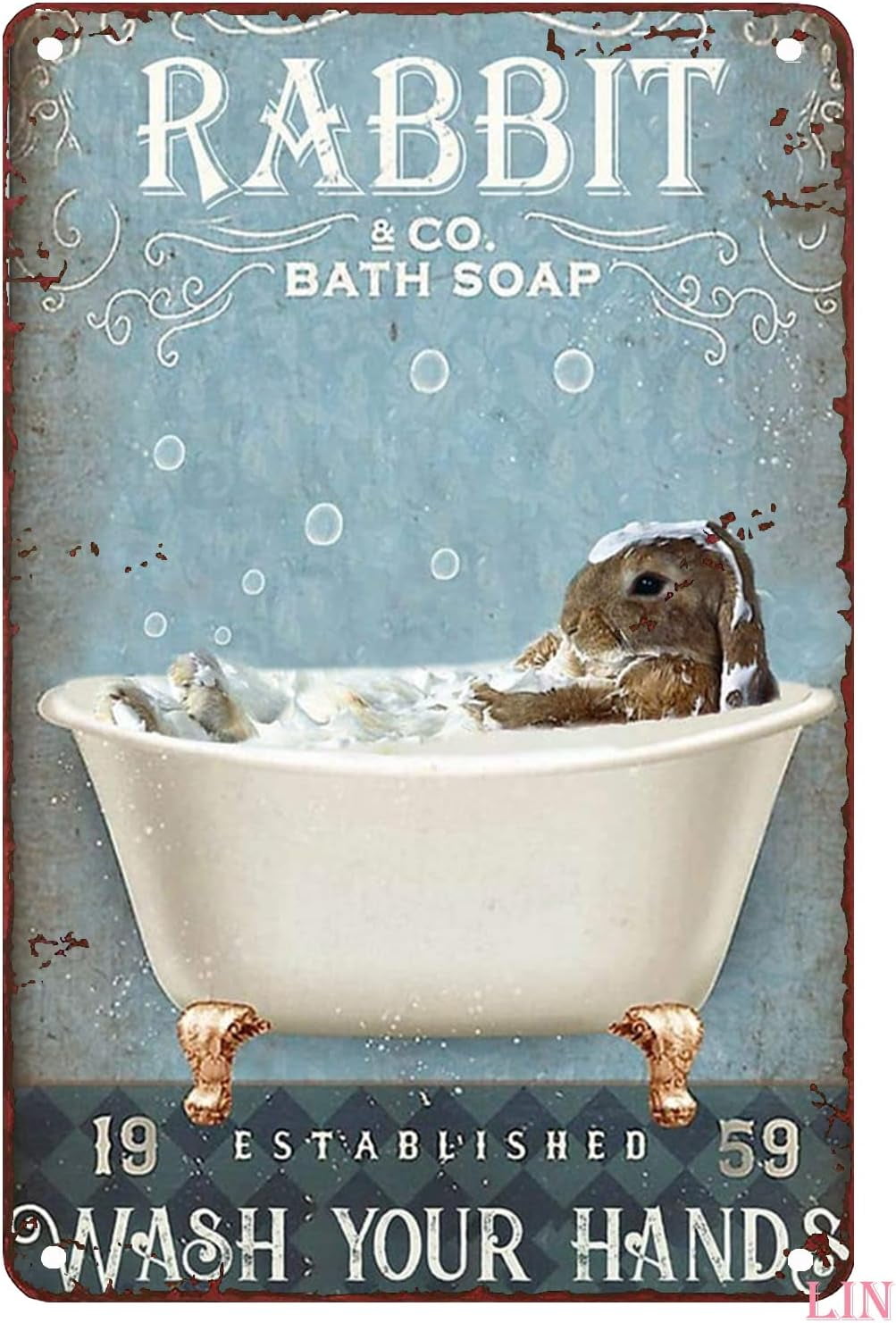 Vintage Metal Wall Decor Rabbit Bath Soap Wash Your Hand Fun Metal ...