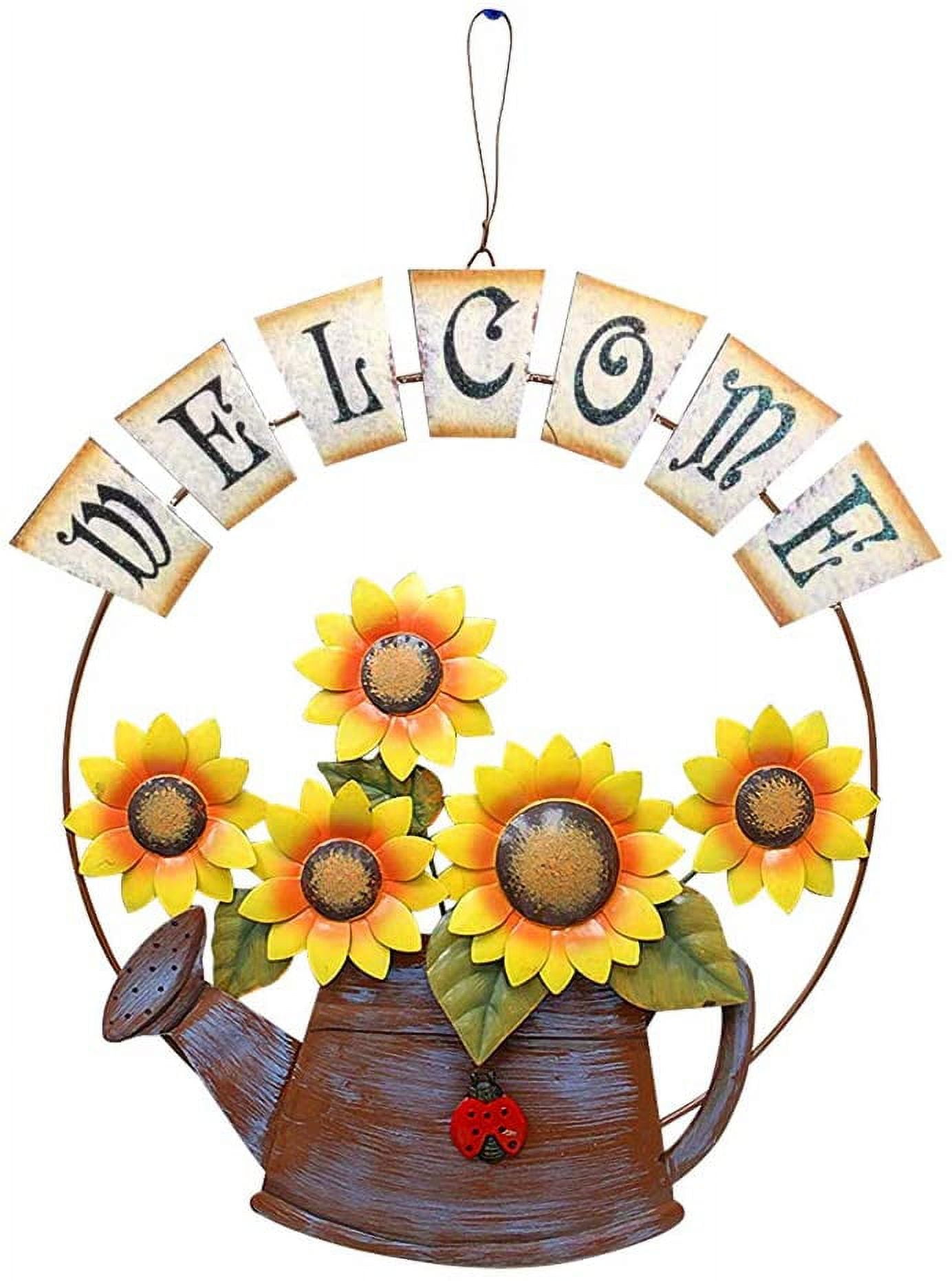 Vintage Metal Welcome Sign Hanging Sunflower Watering Can Design Froot ...