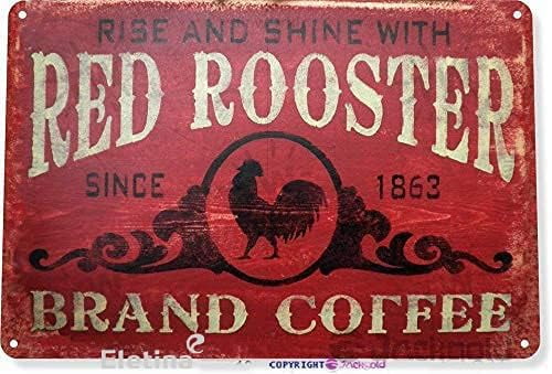 Vintage Metal tin Sign Coffee Red Rooster Sign Exterior Home Cave ...