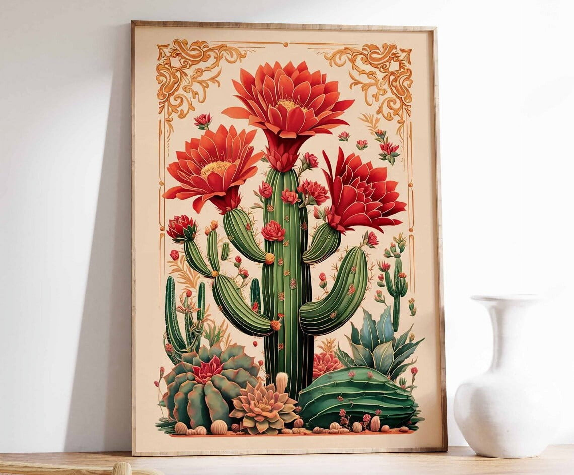 Vintage Mexican Cactus Poster, Colourful Mexican Art Print, Traditional ...
