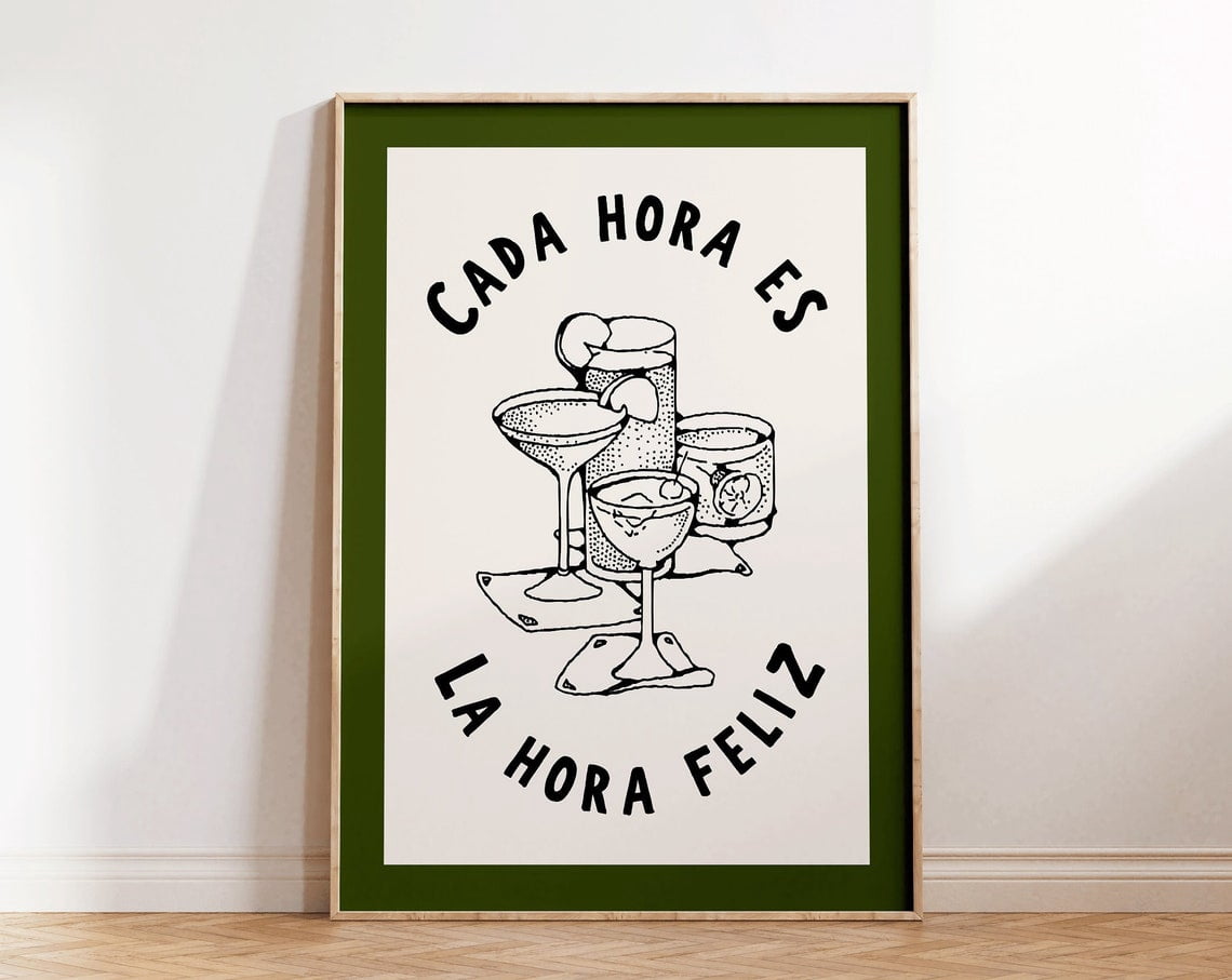 Vintage Mexican Cocktail Print Happy Hour Poster Bar Cart Print Mexico ...