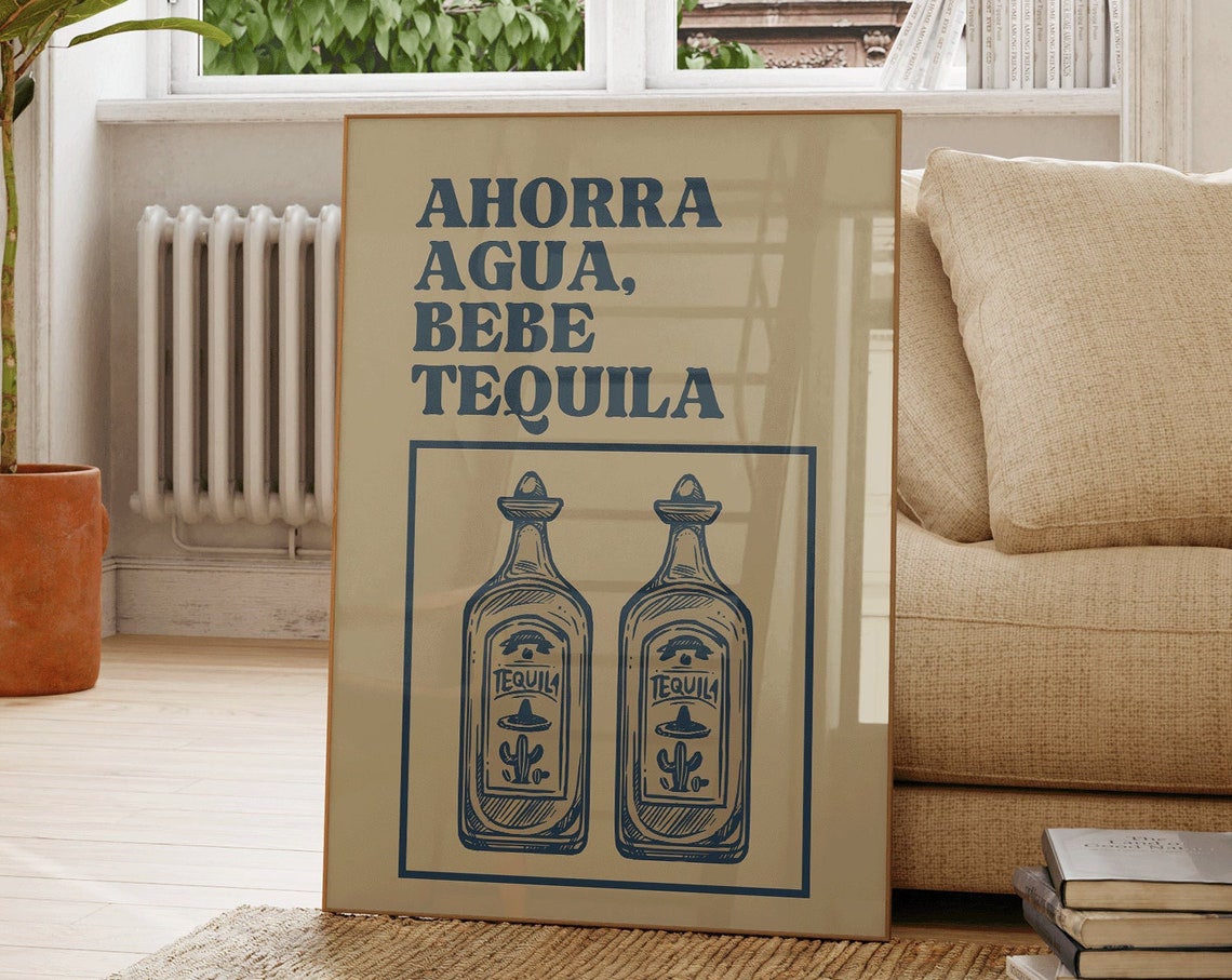 Vintage Mexican Tequila Print Happy Hour Poster Bar Cart Art Print ...