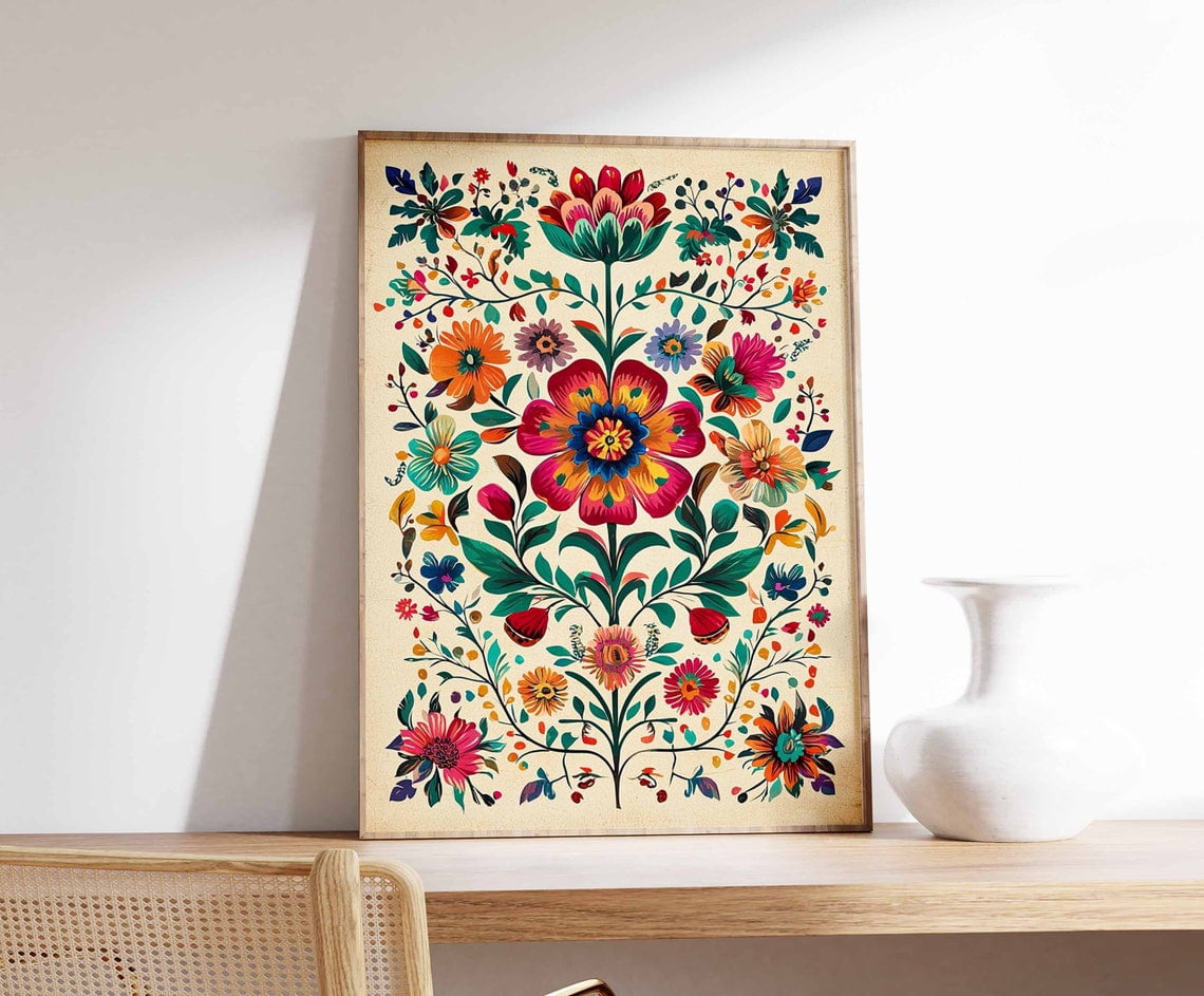 Vintage Mexican Traditional Latin Decor Floral Botanical Tropical Art ...