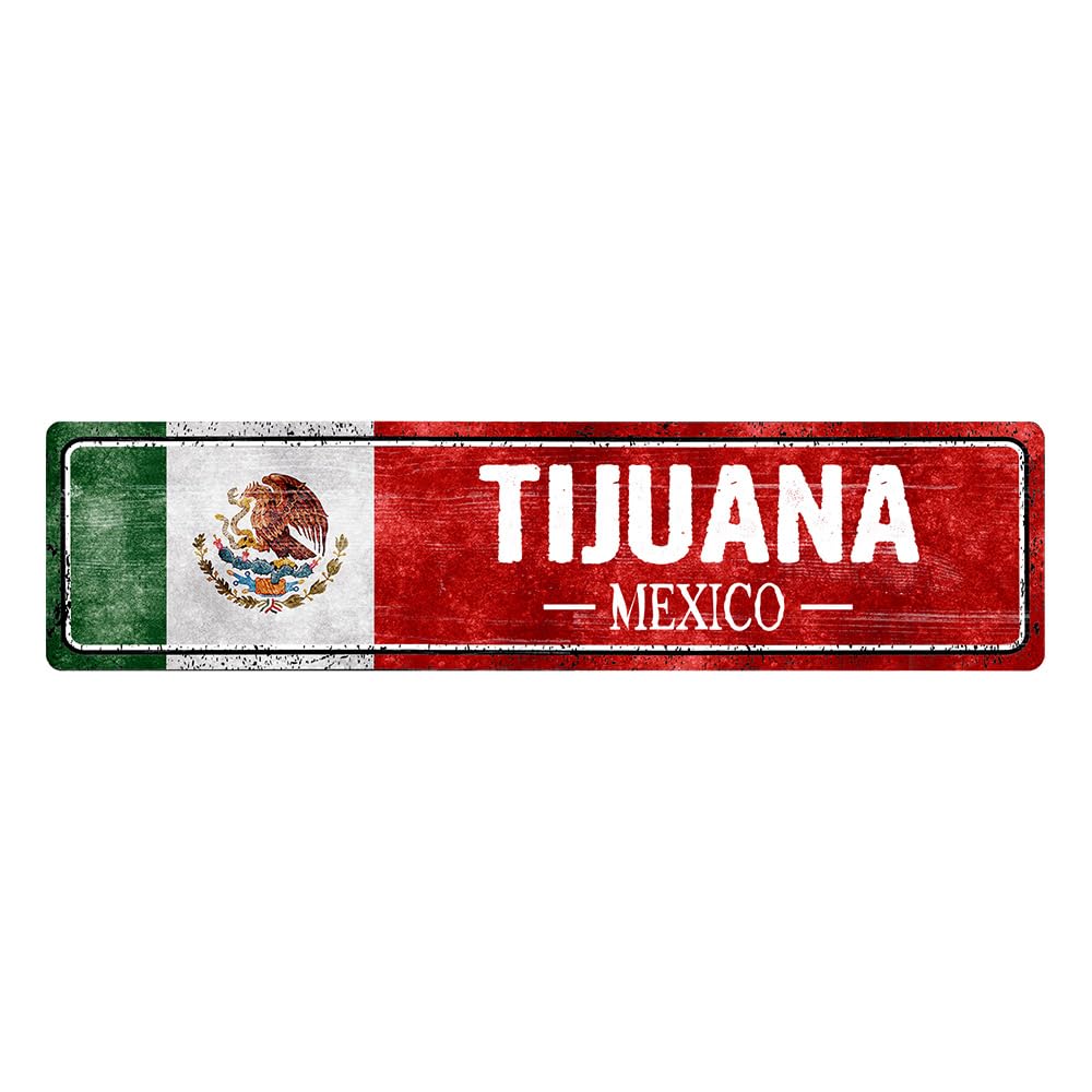 Vintage Mexico Flag Sign, Tijuana - Mexico - Mexican Flag Street Signs ...