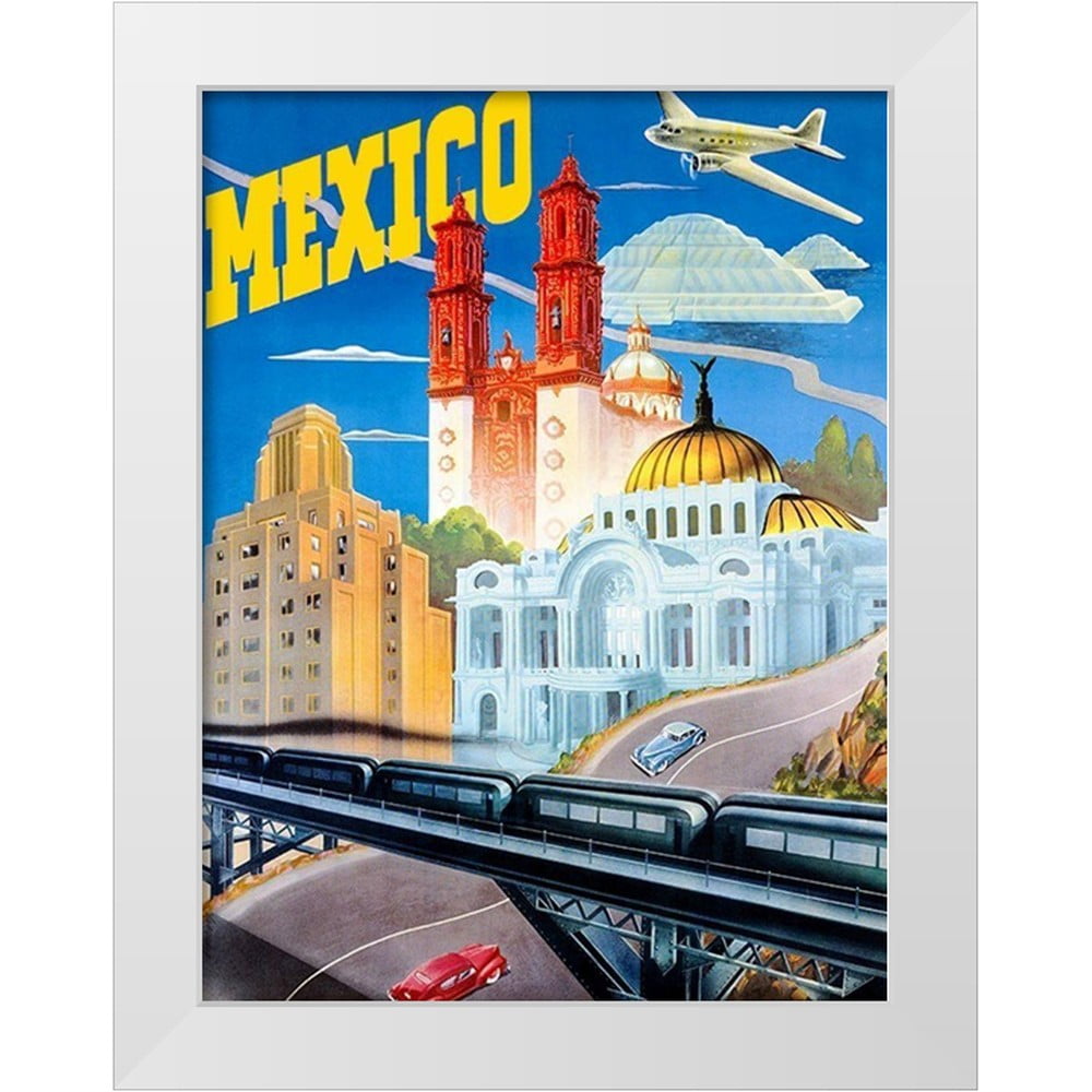Vintage Mexico Travel Poster 12x14 White Modern Wood Framed Museum Art ...