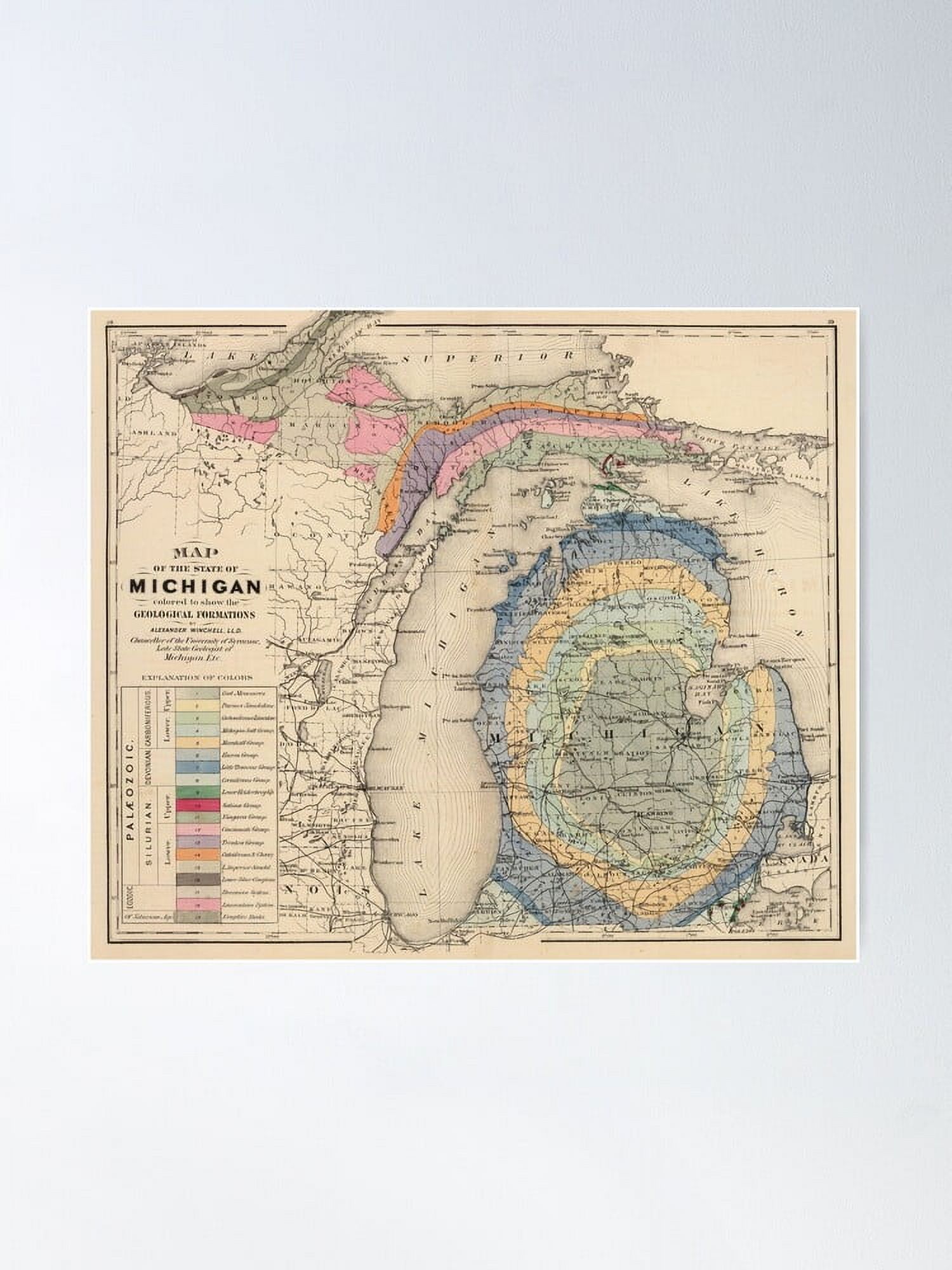 Vintage Michigan Geology Map (1873) Poster - Walmart.com