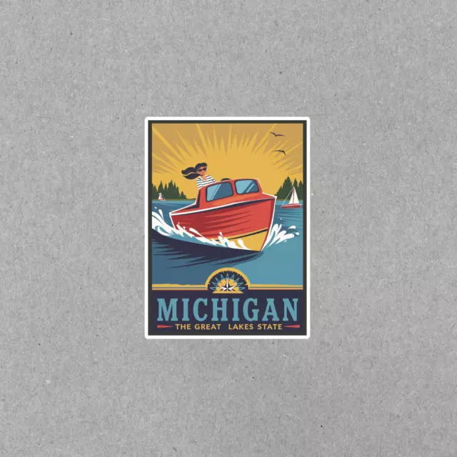 Vintage Michigan Great Lakes State Speedboat Adventure Stickerphone ...