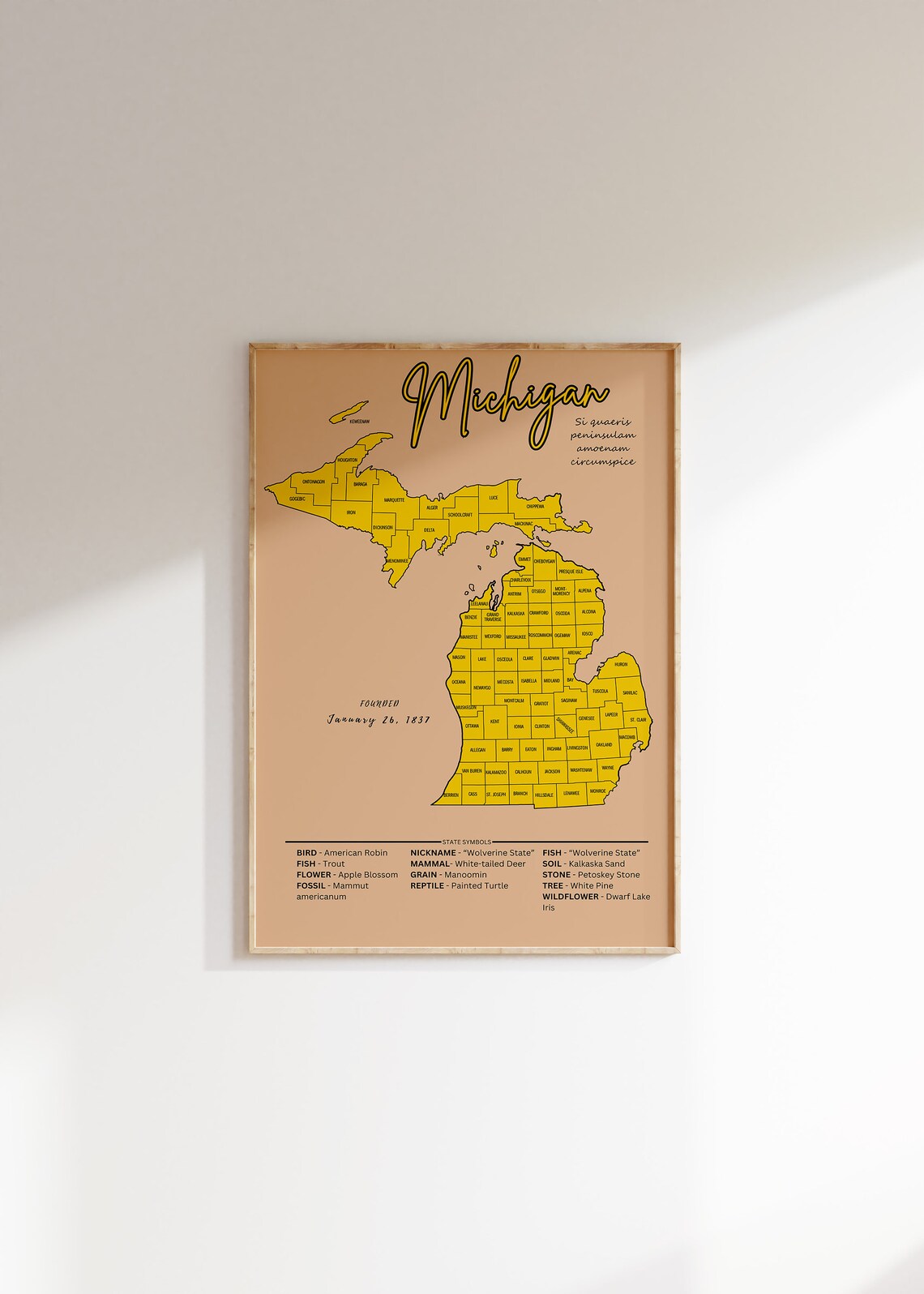 Vintage Michigan Map Poster: Us State Wall Art, Unframed Poster Size ...