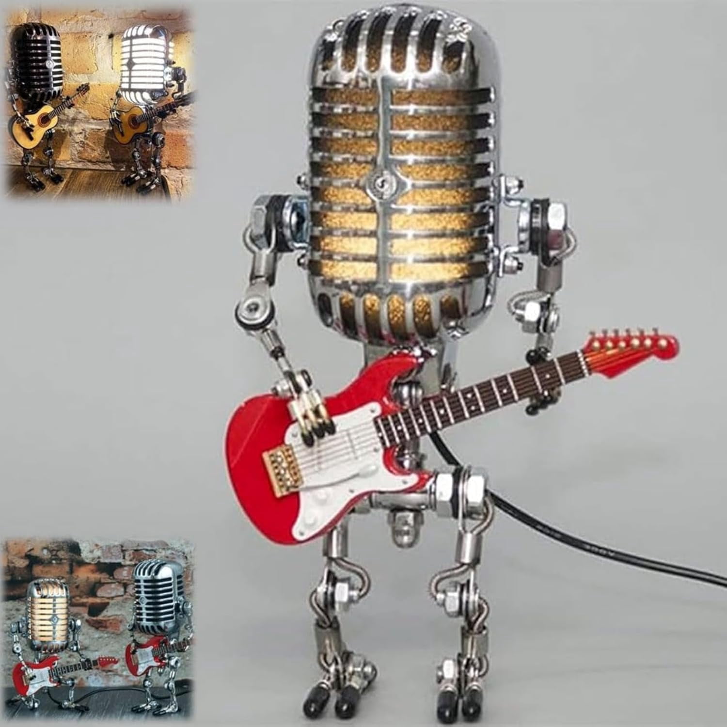 Vintage Microphone Guitar Robot Lamp Metal Microphone Robot Lamp ...