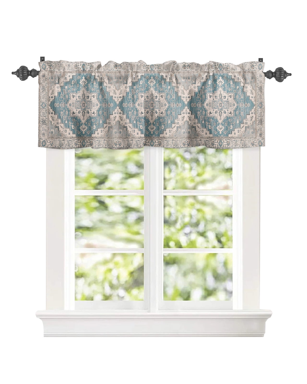 Vintage Mid-Century Turkish Pattern Window Valances for Kitchen,Rod ...