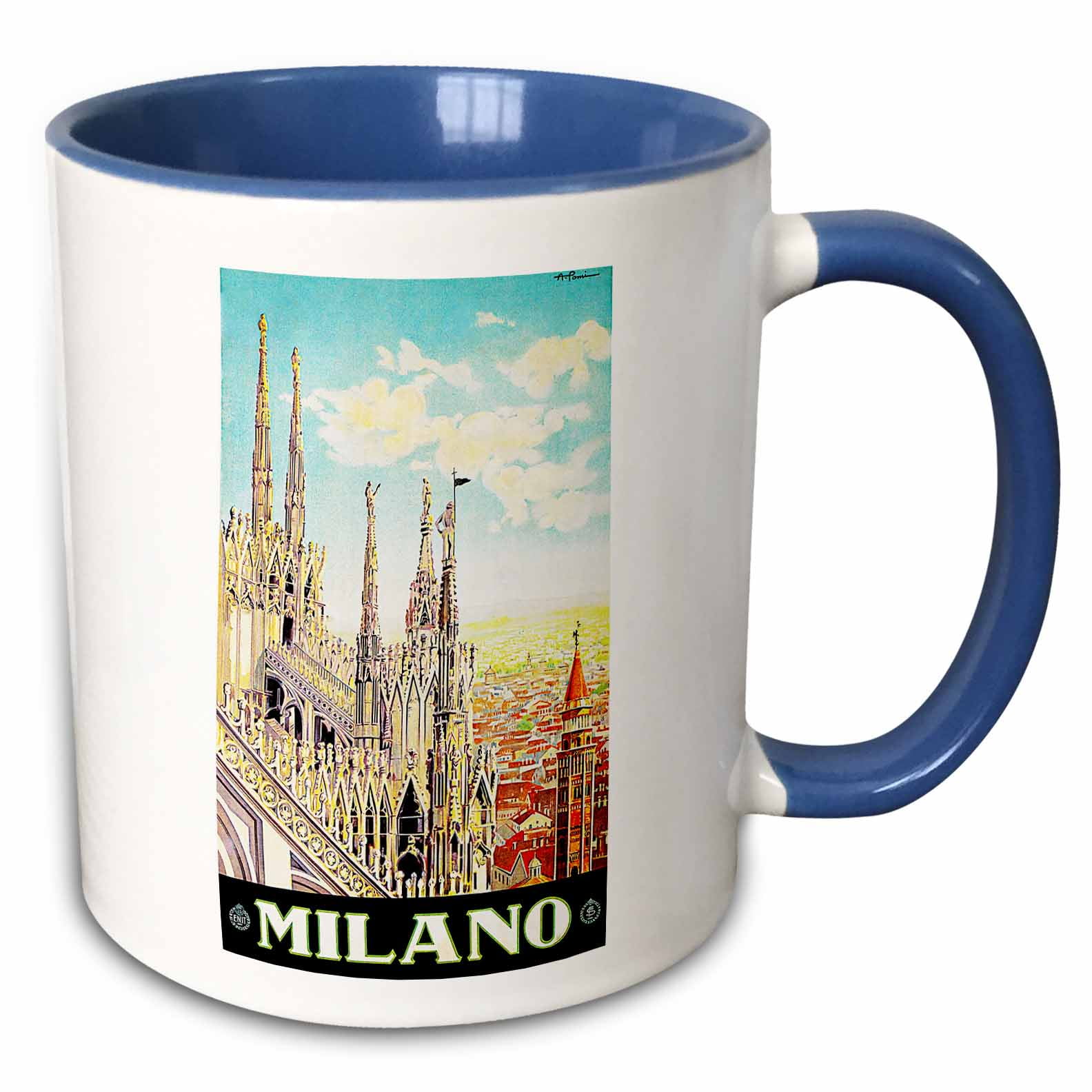 Vintage Milano Italy Italian Travel Poster 15oz Two-Tone Blue Mug mug ...
