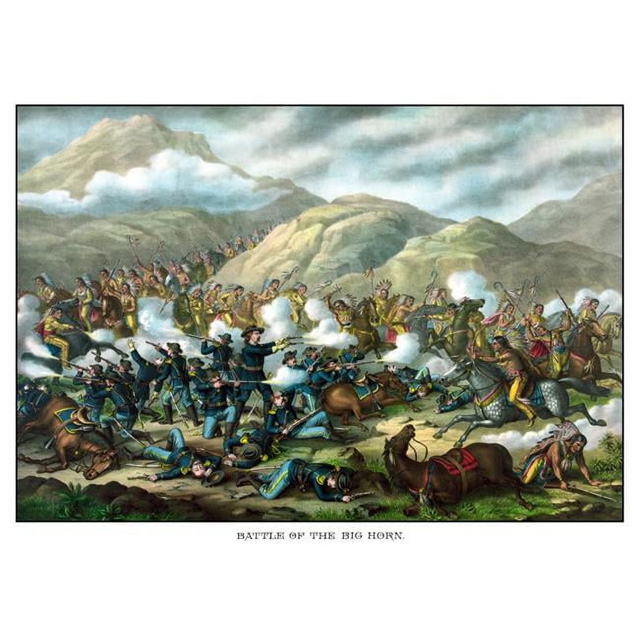 Vintage Military Print Featuring The Battle of Little Bighorn Also ...