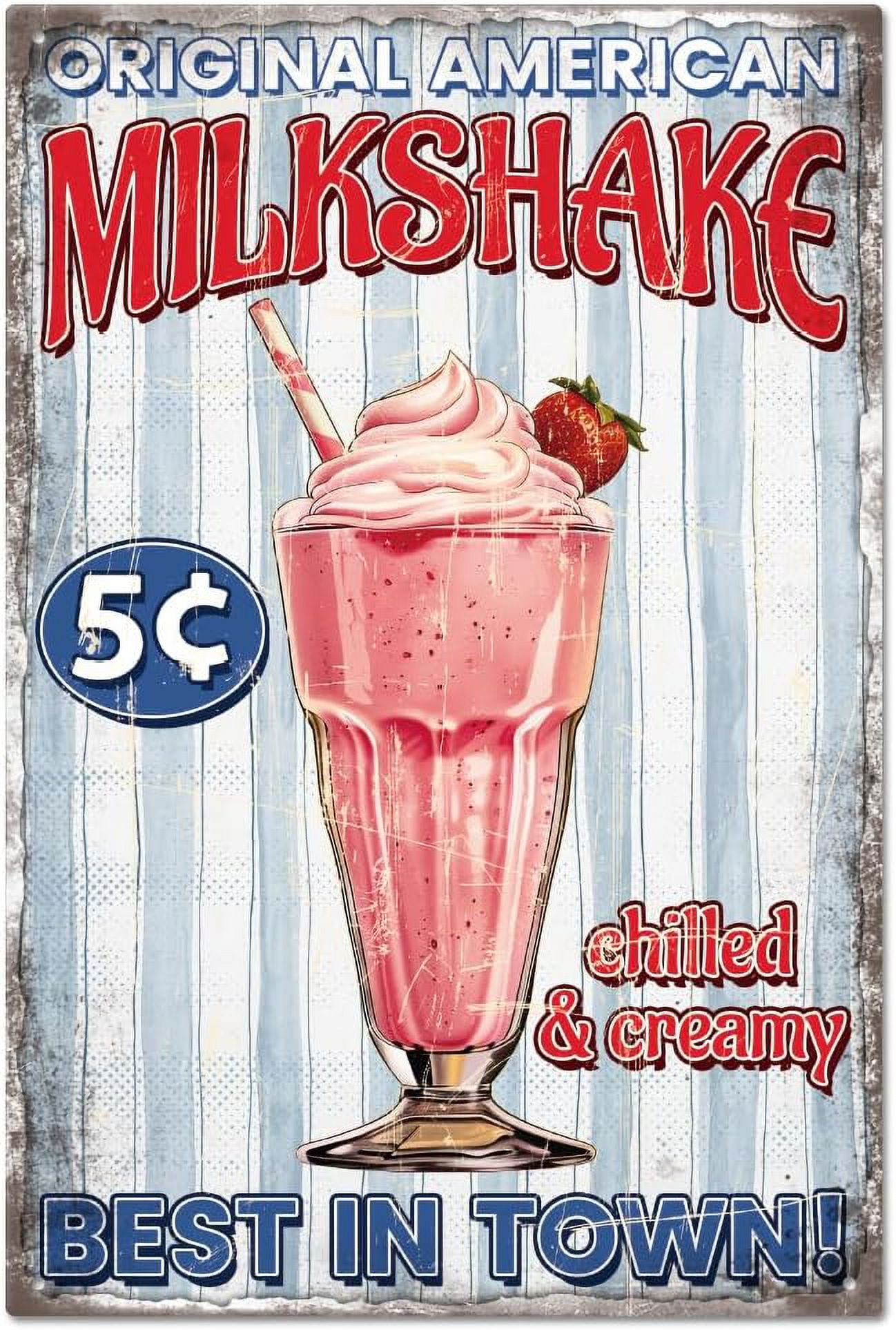 Vintage Milkshake Metal Tin Sign 8×12inch Retro Diner Tin Room Door ...
