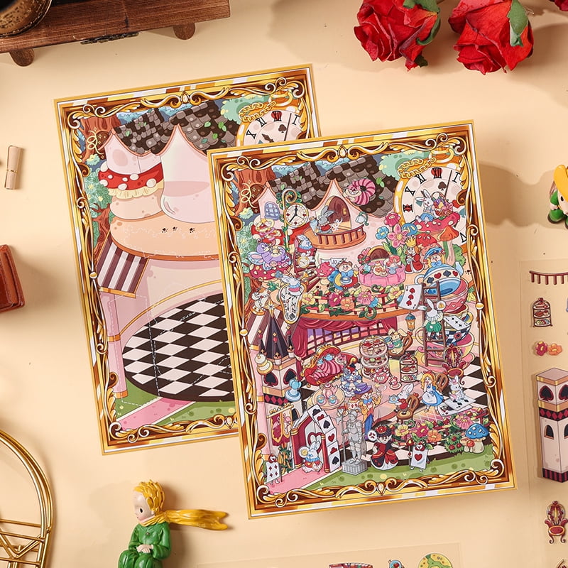 Vintage Mini House Sticker Book Magical Fairy Tale 3D Scene Craft Kit ...