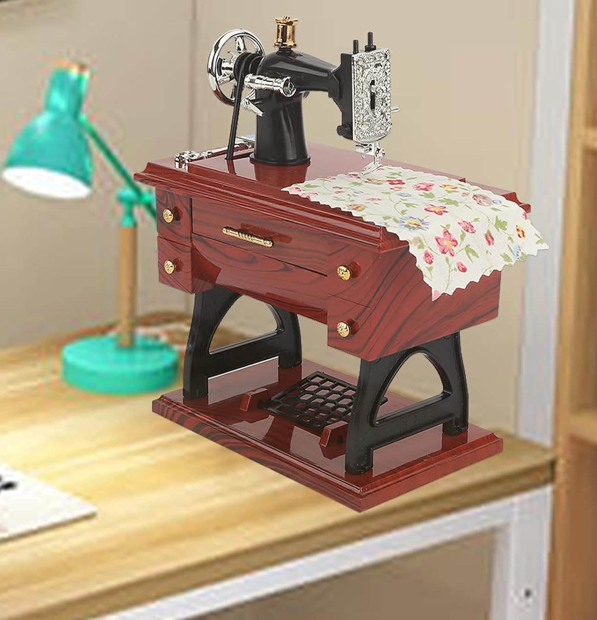 Vintage Mini Sewing Machine Music Box, European Retro Classical Treadle ...