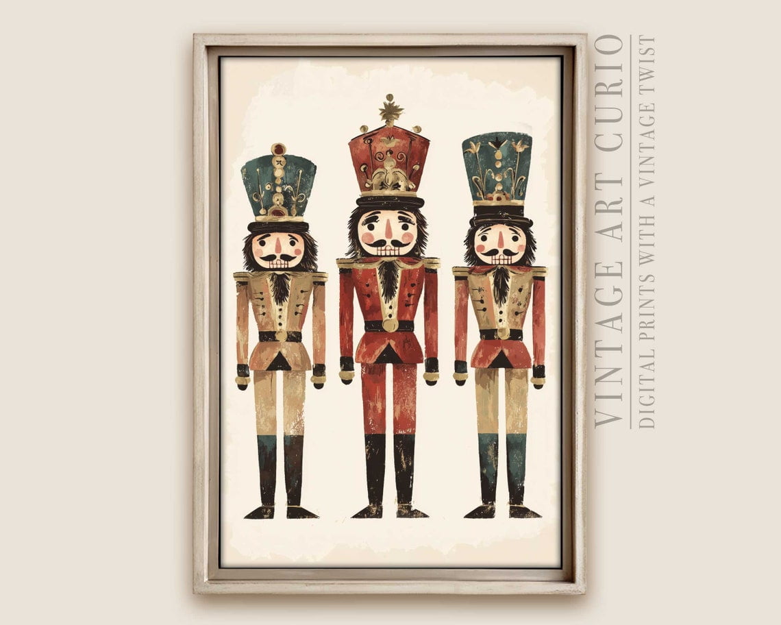 Vintage Minimalist Nutcracker Trio - Rustic Farmhouse Christmas Wall ...
