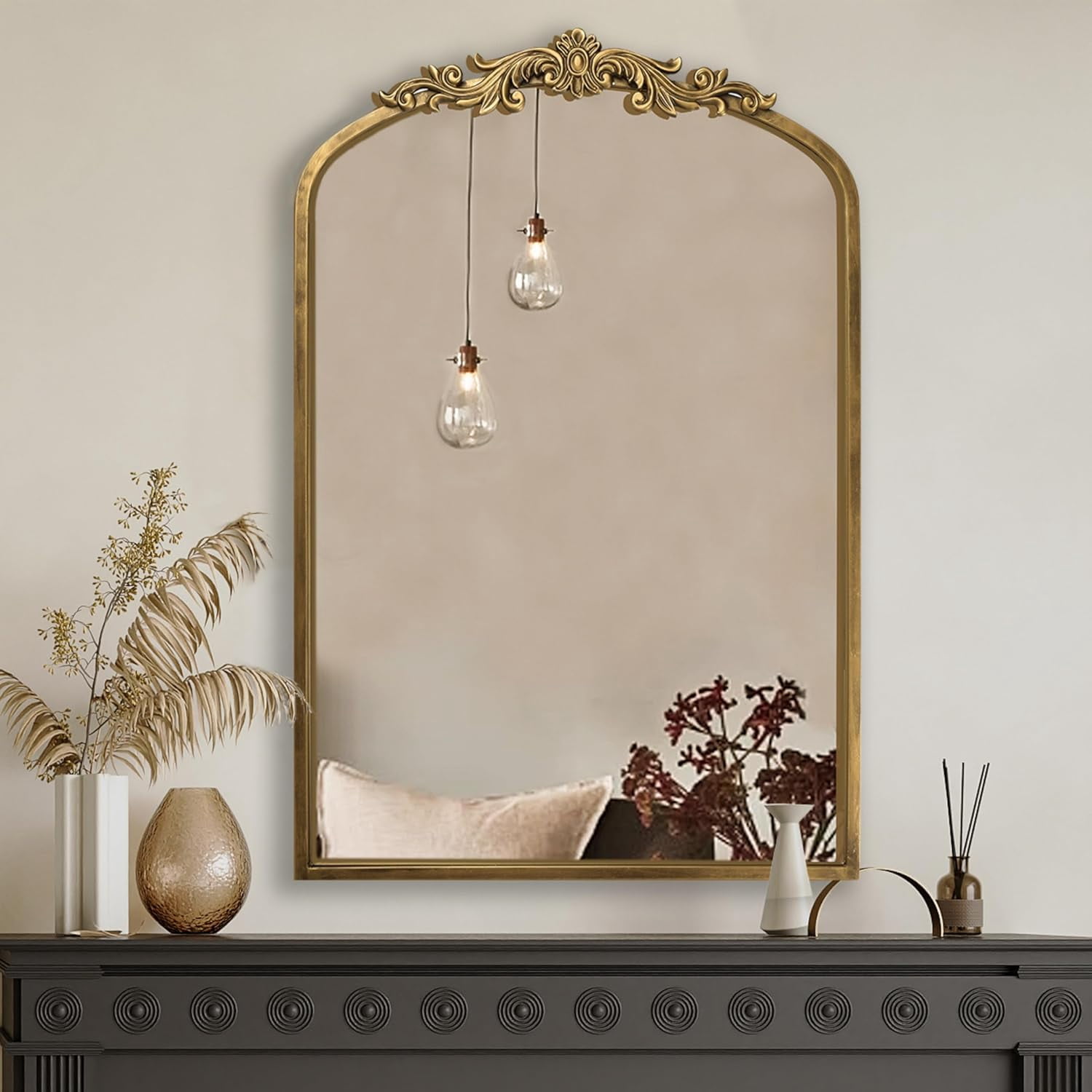 Vintage Mirror, 36" X 24" Arched Antique Baroque Wall Mirror, Gold ...
