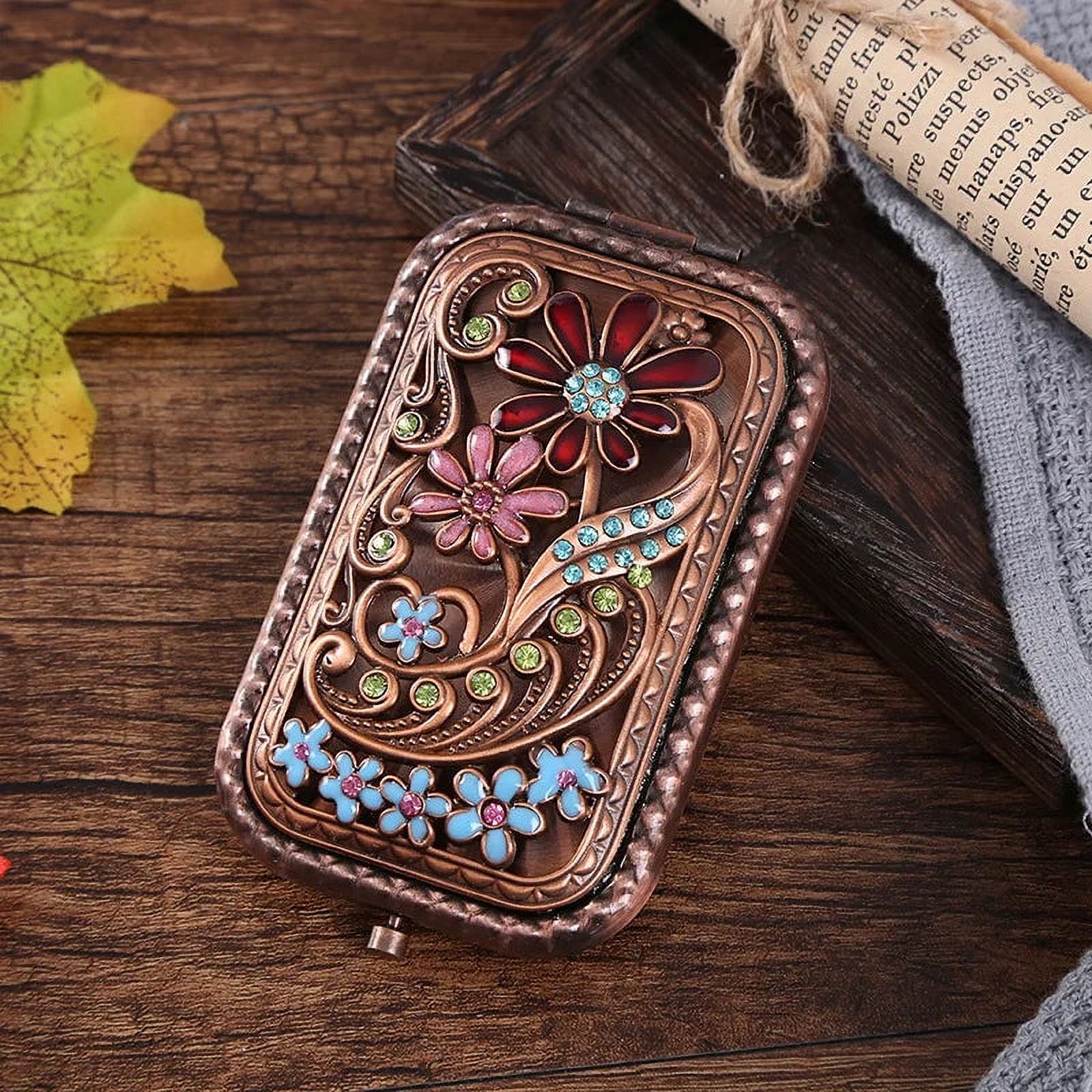 Vintage Mirror European Metal Relief Compact Girls Pocket Double ...