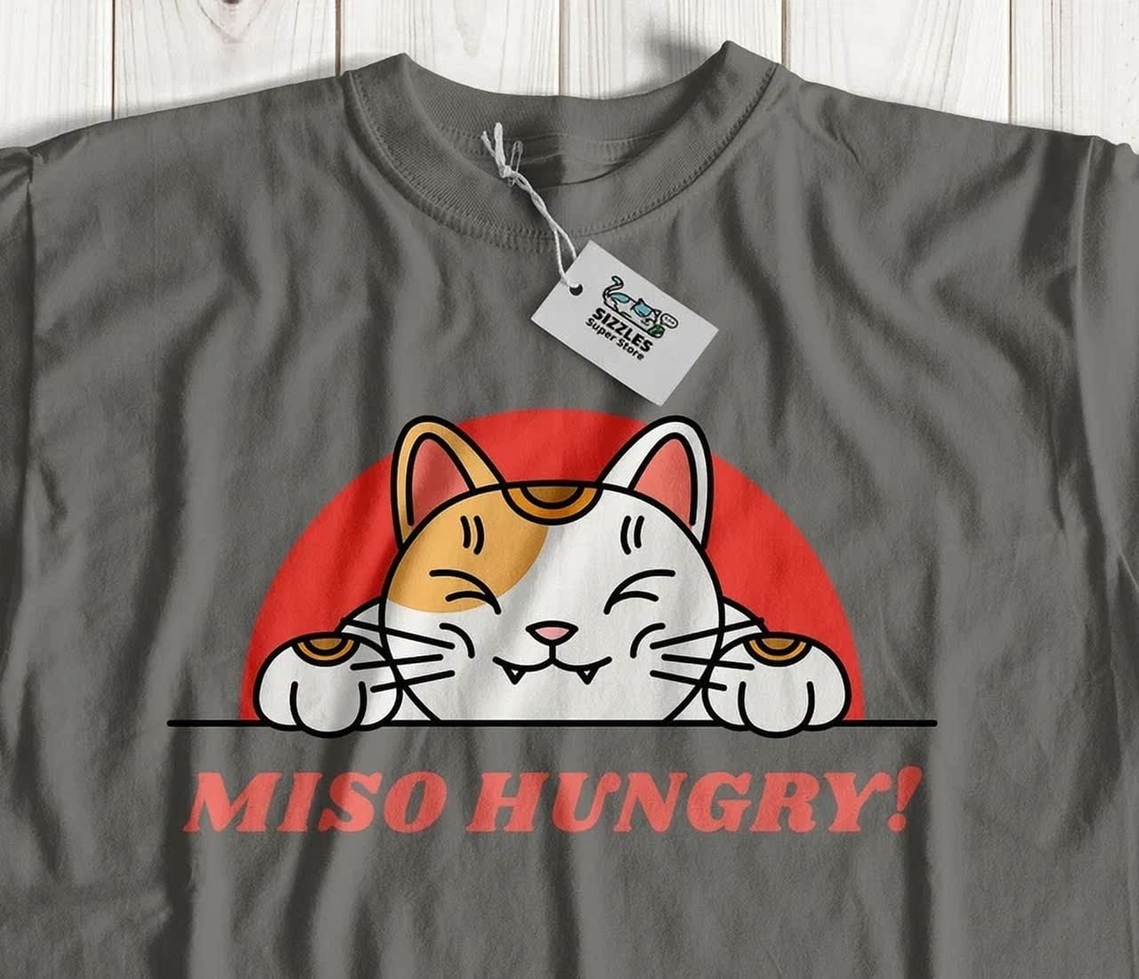 Vintage Miso Hungry!Unisex Cute Japanese Cat T-Shirt Miso Soup& Japan ...