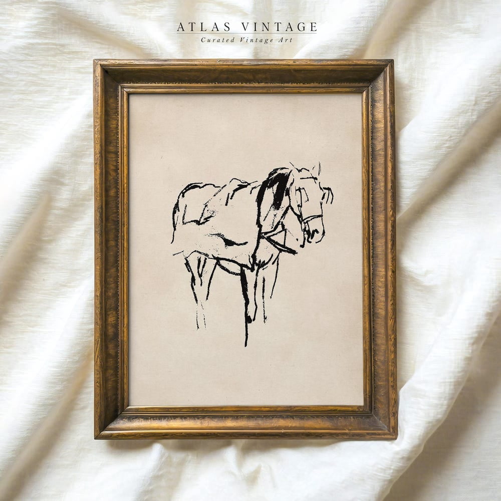 Vintage Modern Horse Ink Sketch Art Print Minimalist Neutral Drawing ...