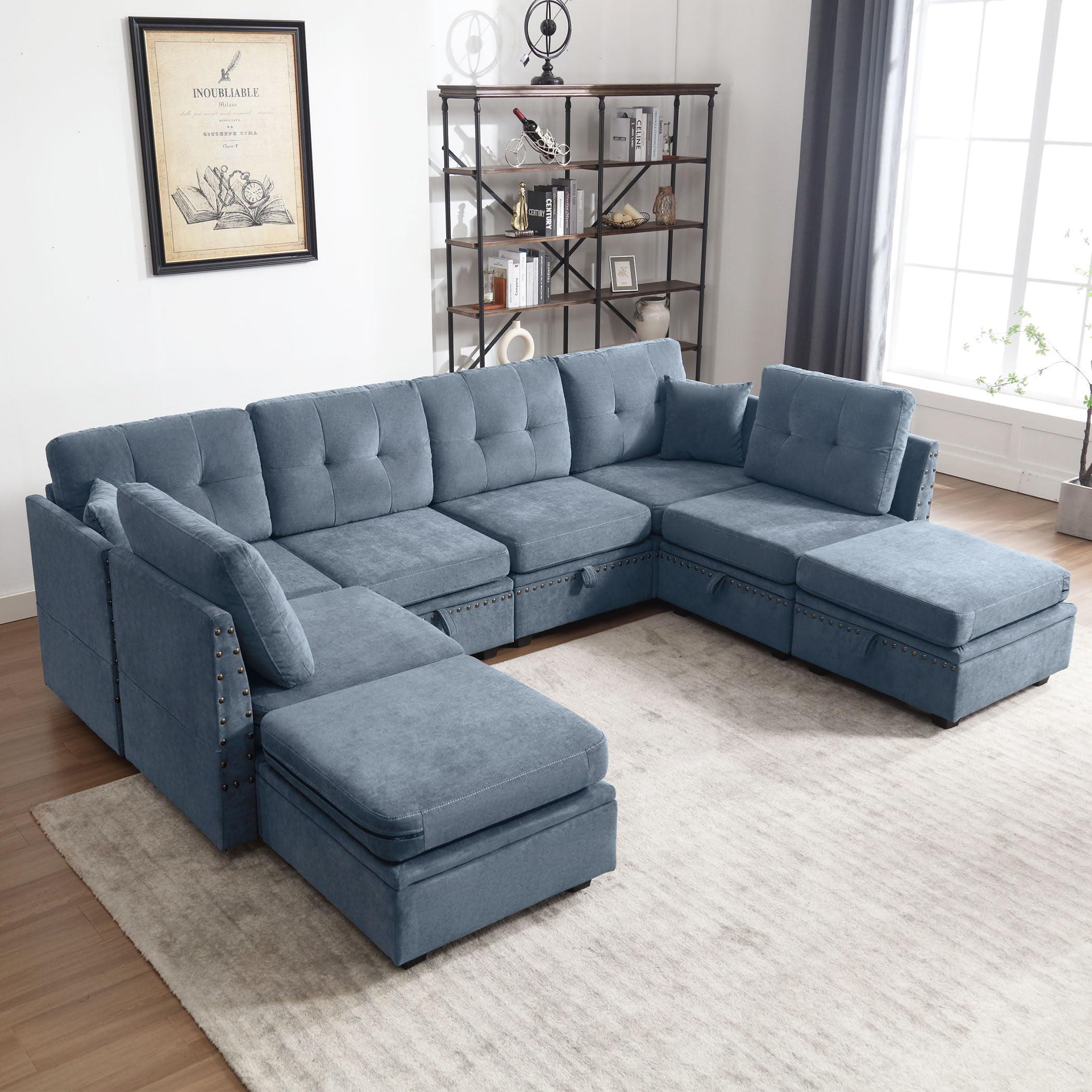 Vintage Modular Sectional Sofa, Convertible L Shaped Sofa Couch with ...
