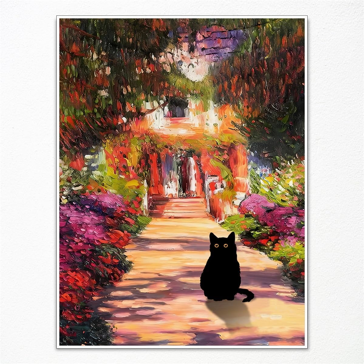 Vintage Monet Garden Cat Canvas Art Famous Oil Painting Monet Flowers ...