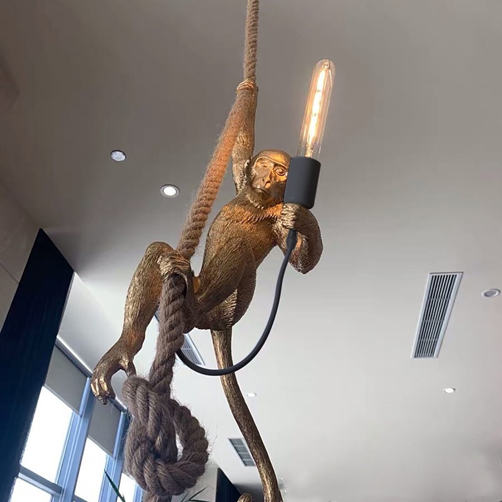 Vintage Monkey Wall Light, Resin Hemp Rope Hanging Lamp, 35x72cm ...