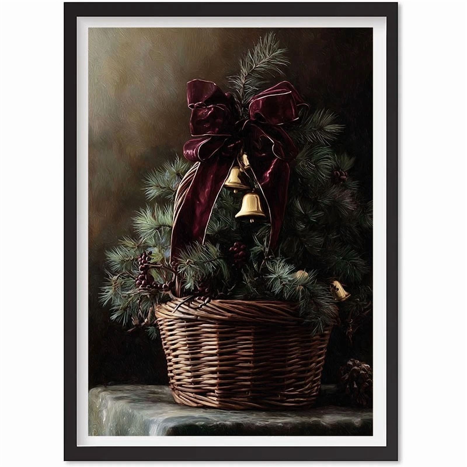 Vintage Moody Christmas Tree Poster, Burgundy Holiday Wall Art ...