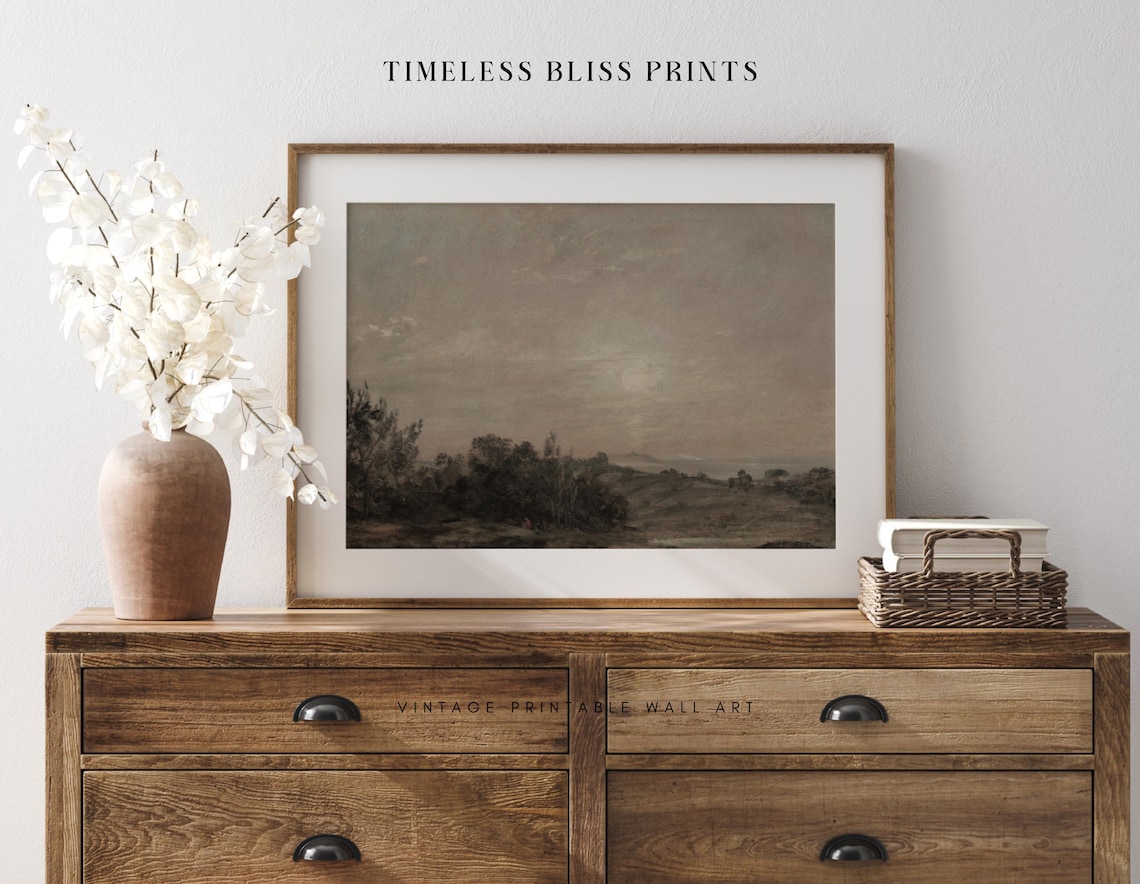 Vintage Moody Fall Sunset Print Antique Dark Moody Landscape Printable ...