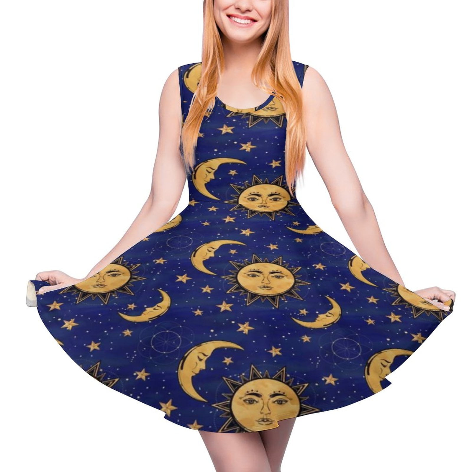 Vintage Moon Dress Sleeveless Tarot Art Collage Street Wear Dresses ...