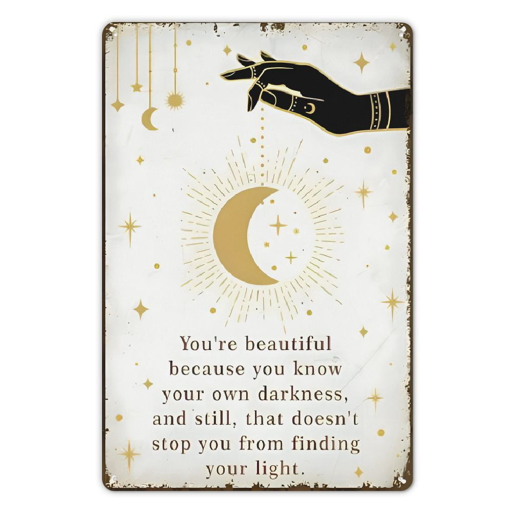 [Vintage Moon Sign] Vintage-Style 1pc Inspirational Moon & Stars Tin ...