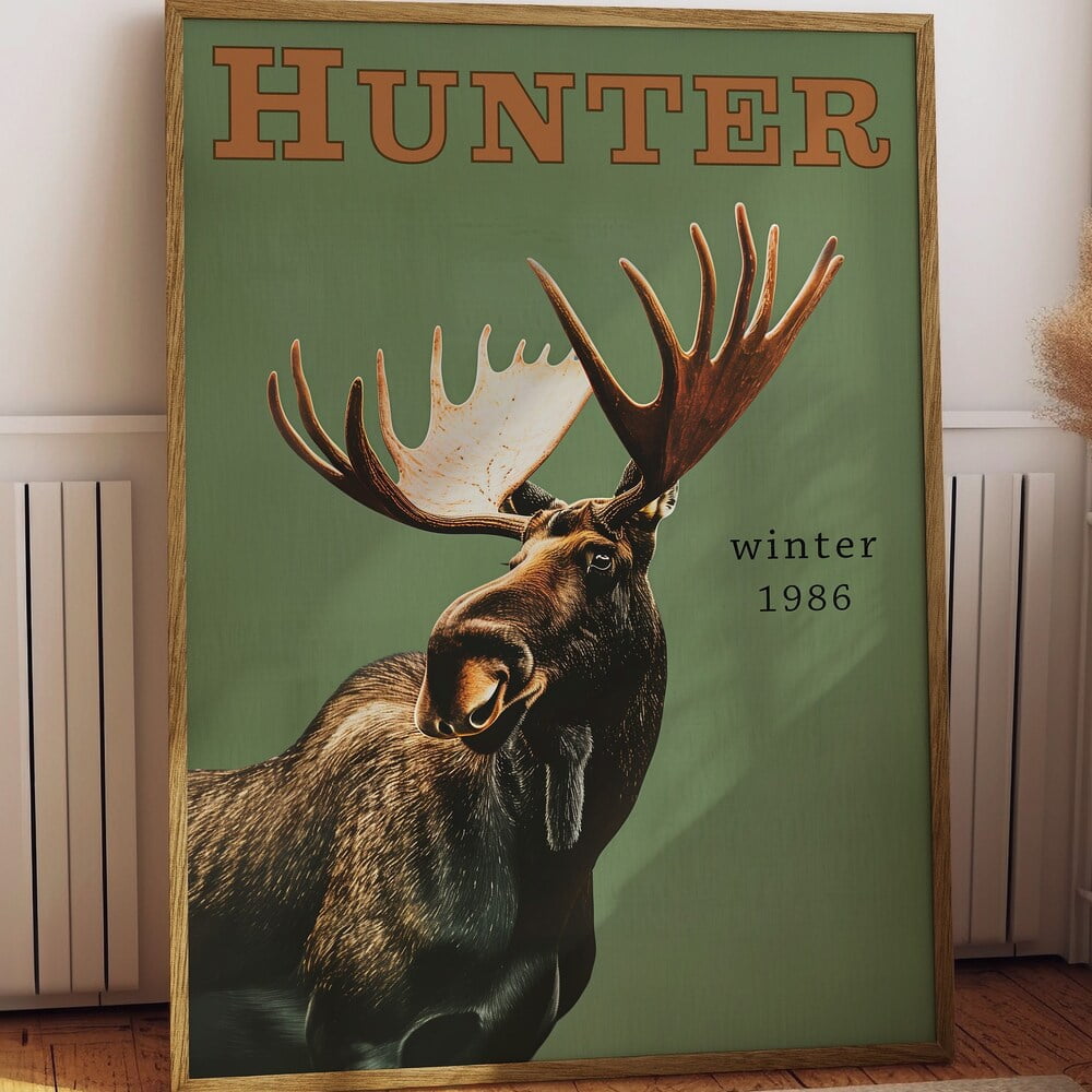 Vintage Moose Hunting Print Retro Outdoors Hunter Poster Travel Poster ...