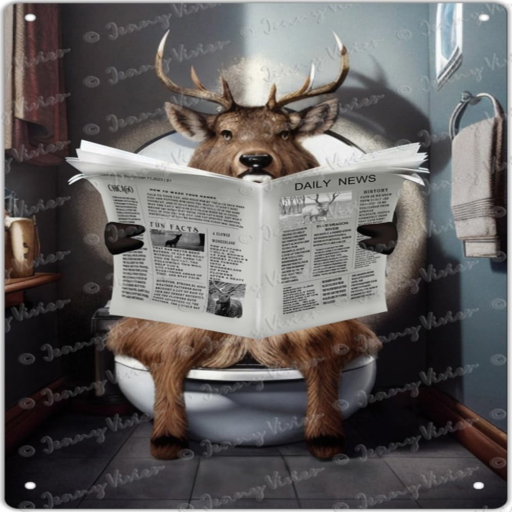 Vintage Moose Reading News Funny Bathroom Tin Signs, Moose Lover Gift ...