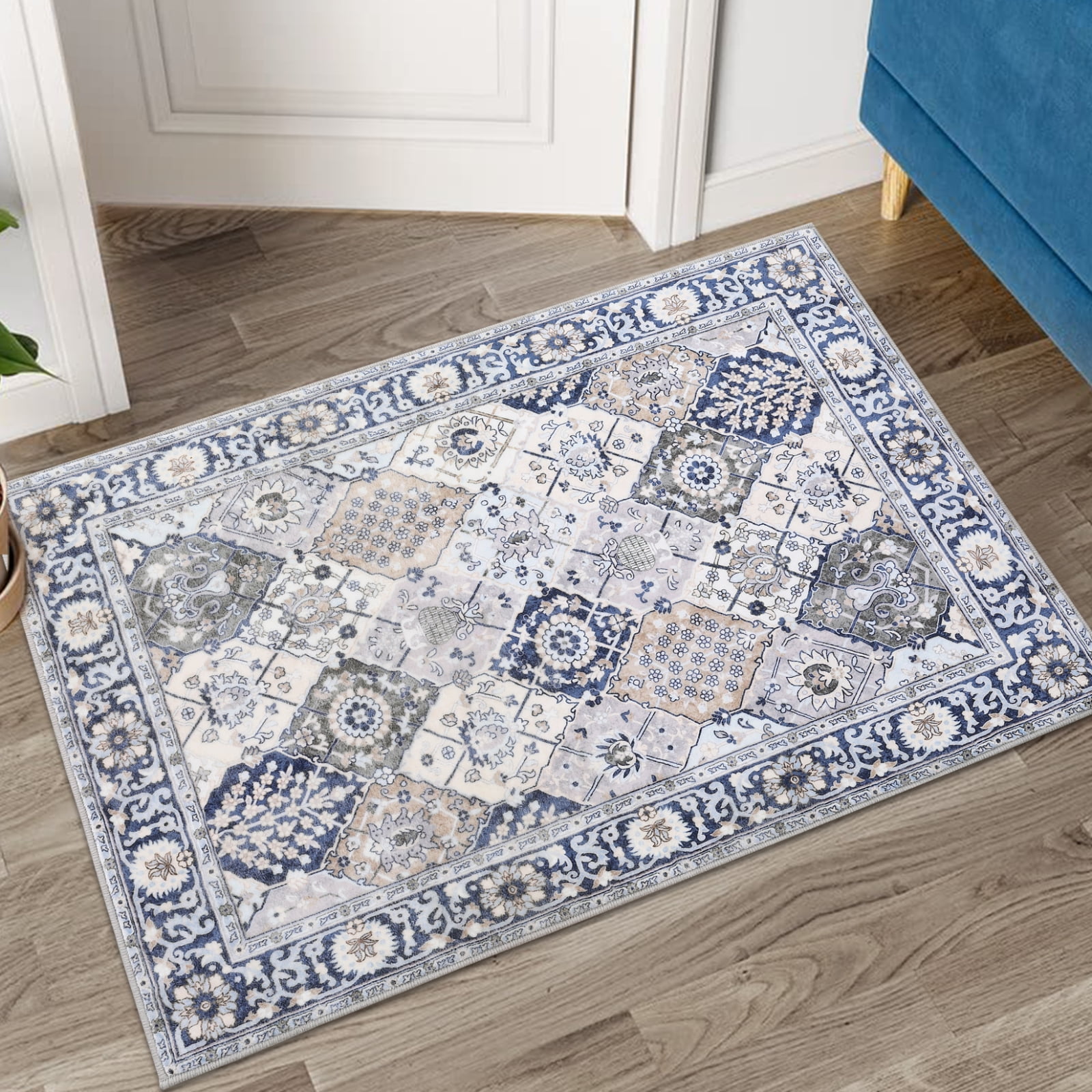 Vintage Moroccan Floral Print Area Rugs,Non Slip Indoor Floor Mat for ...