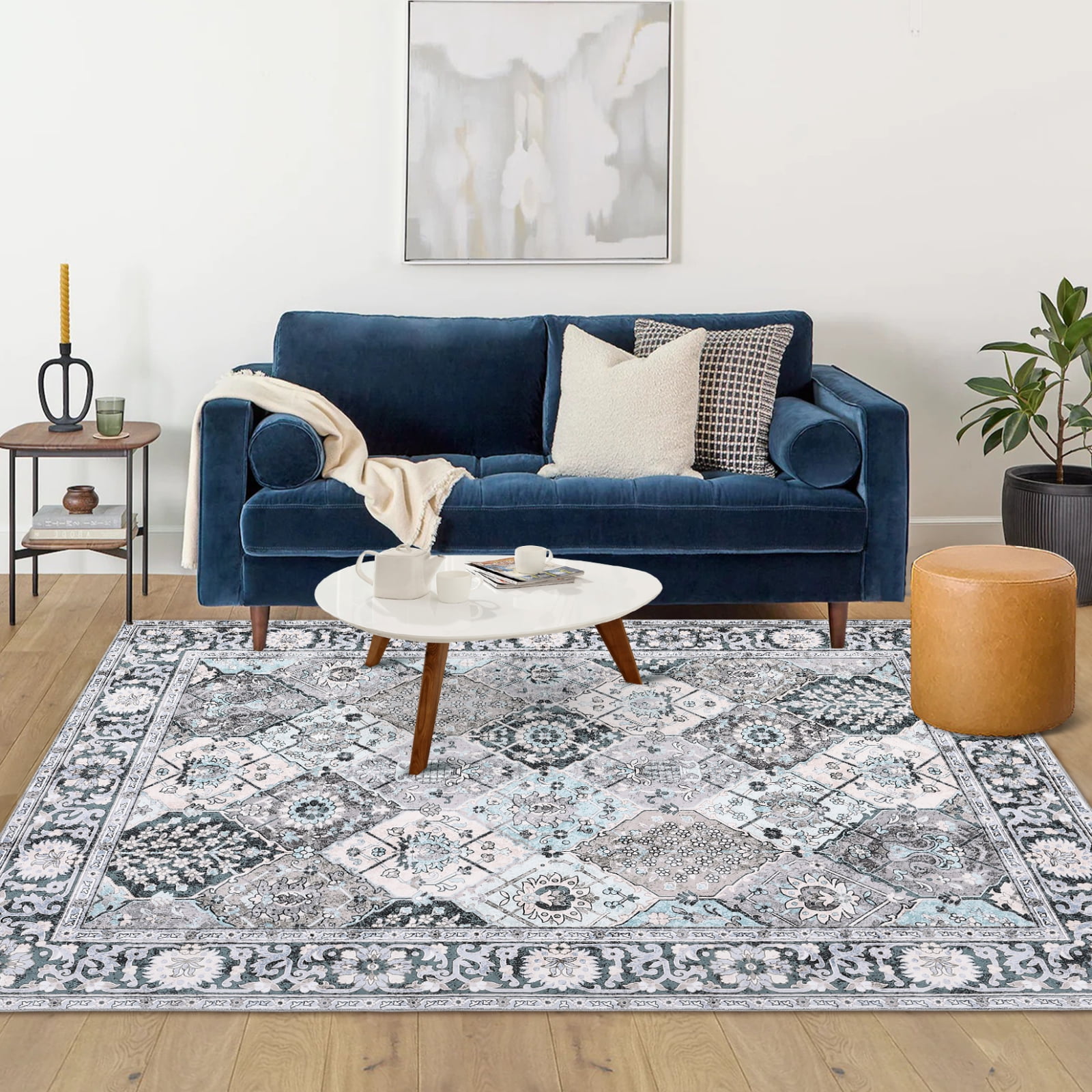 Vintage Moroccan Floral Print Area Rugs,Non Slip Indoor Floor Mat for ...