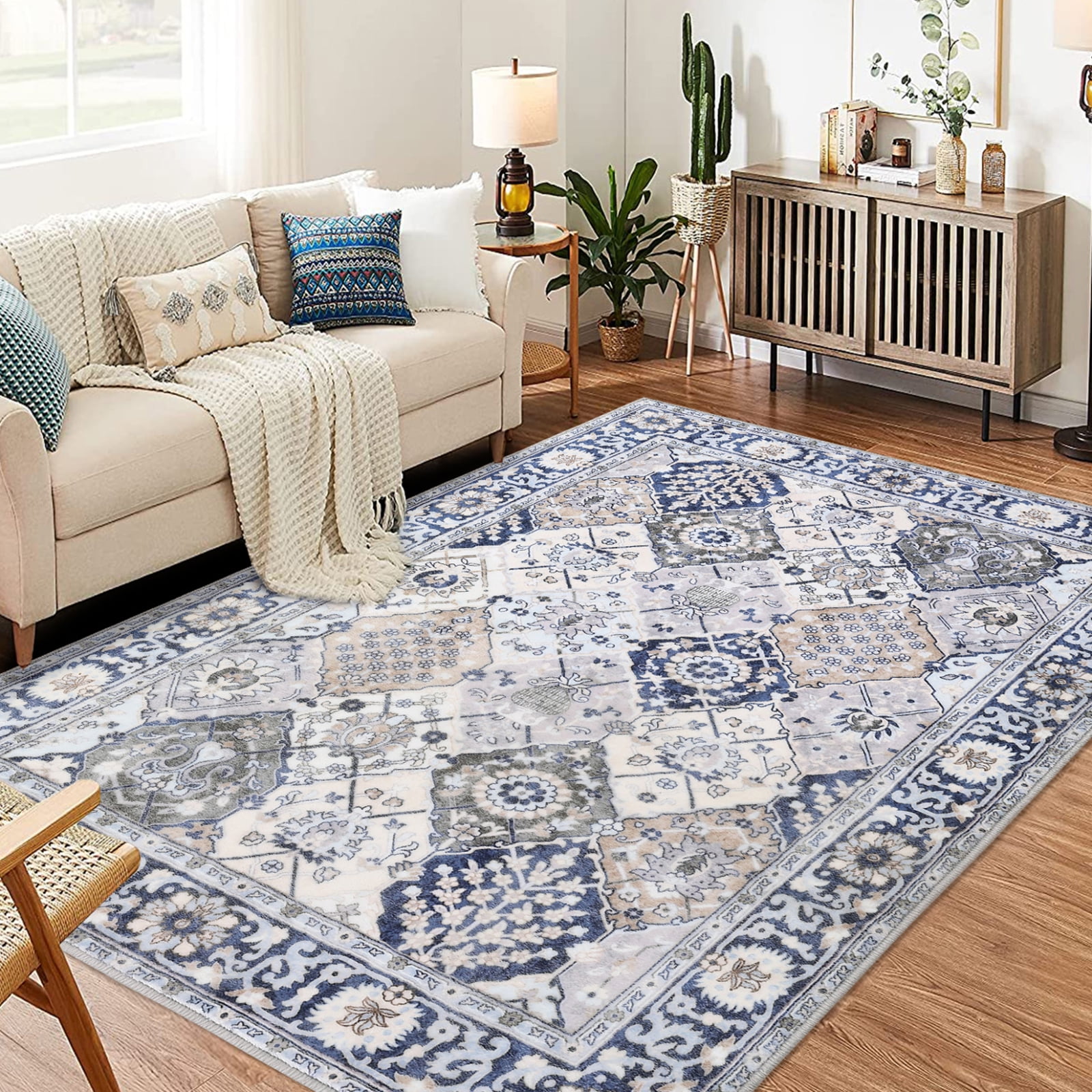 Vintage Moroccan Floral Print Area Rugs,Non Slip Indoor Floor Mat for ...