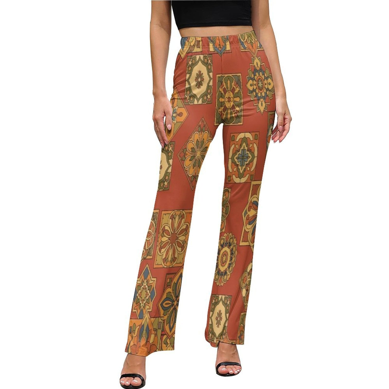Vintage Moroccan Tiles Design High Waisted Casual Flared Trousers ...
