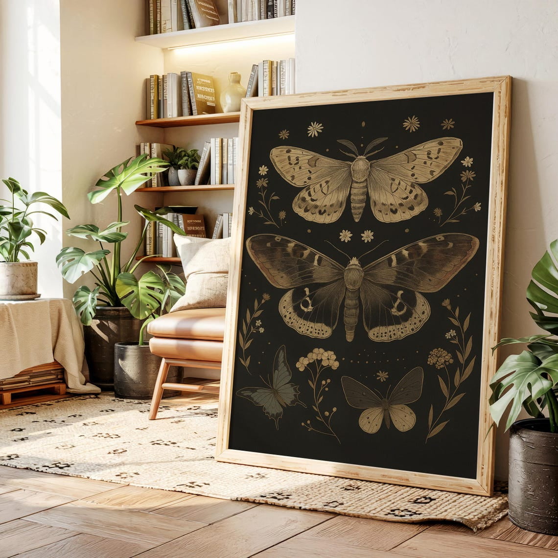Vintage Moth And Butterfly Botanical Print – Dark Cottagecore Insect ...