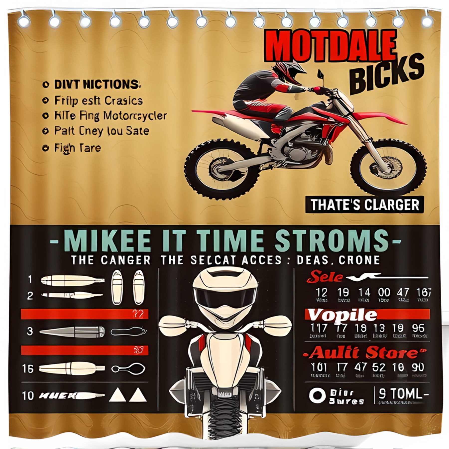 Vintage Motocross Shower Curtain with Bold Dirt Bike Rider Design and ...