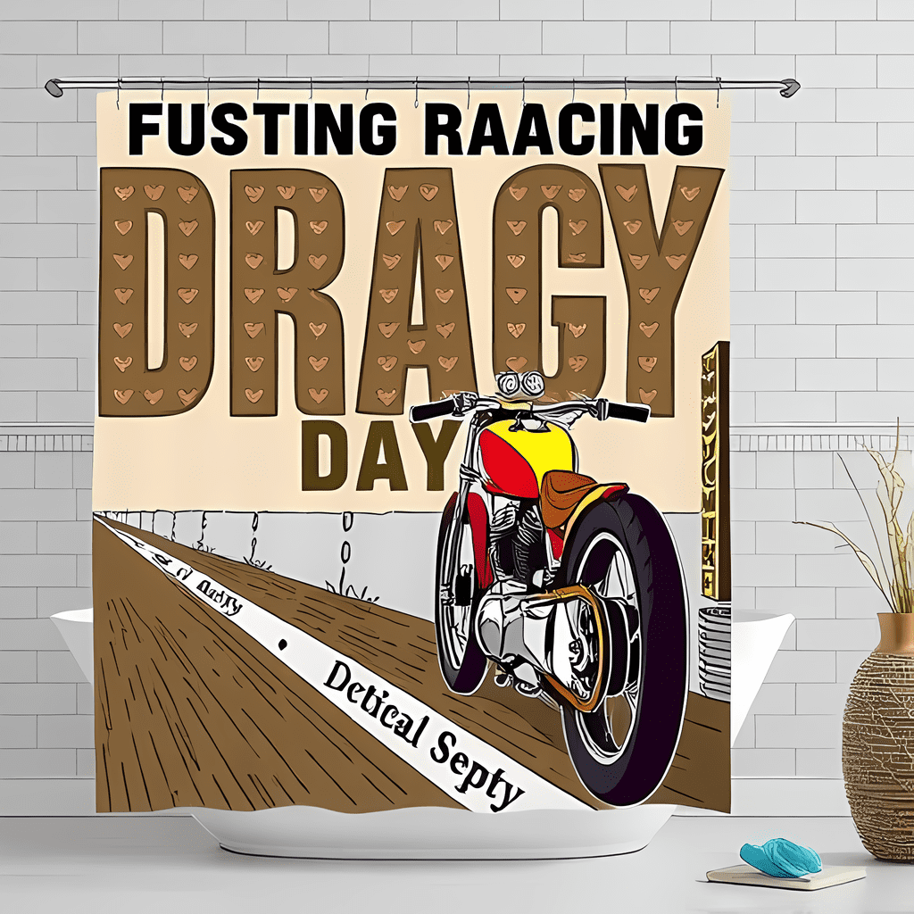 Vintage Motorcycle Shower Curtain - Retro Drag Racing Design with ...
