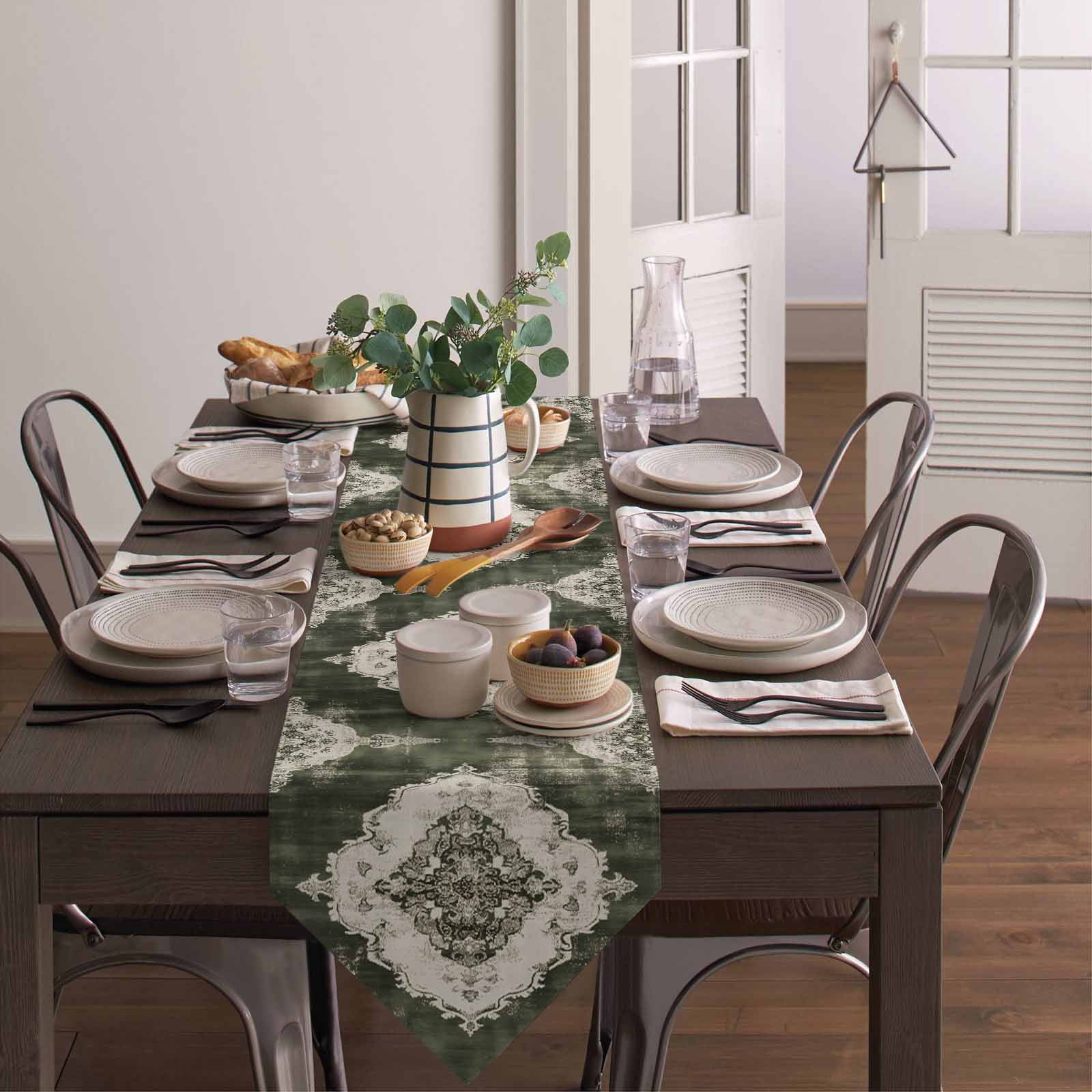 Vintage Mottled With Green And White Texture Table Runner Wedding Party ...