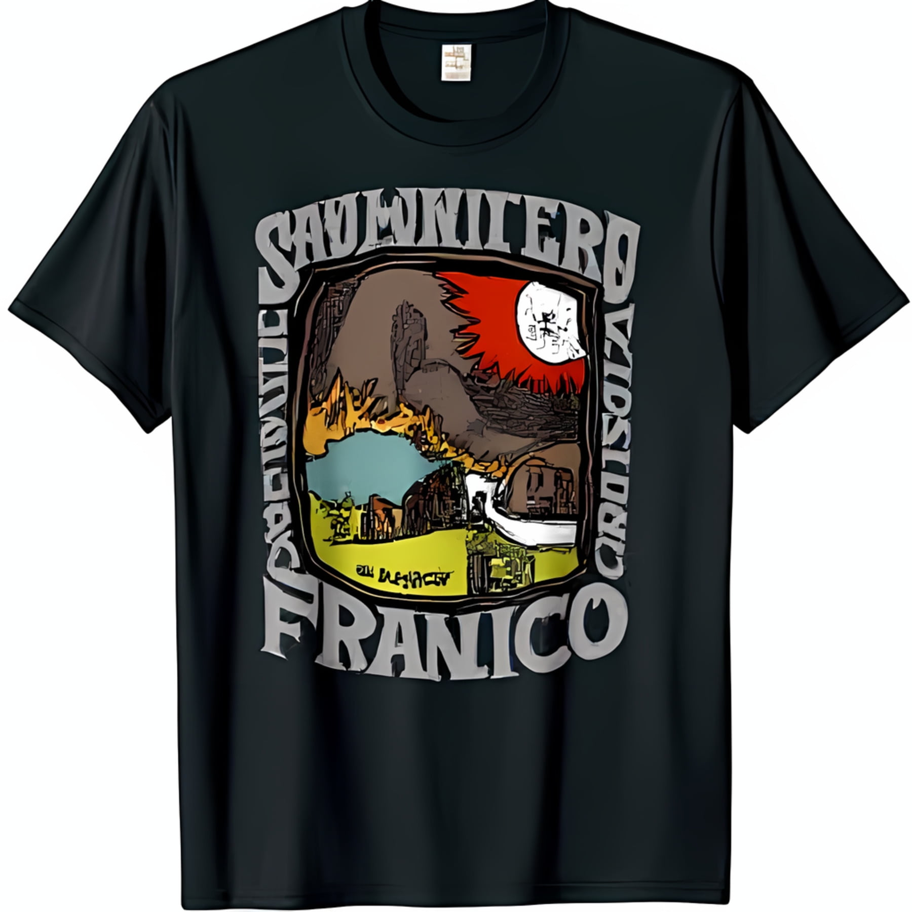 Vintage Mountain Graphic Black T-Shirt with Bold Band Name Design ...
