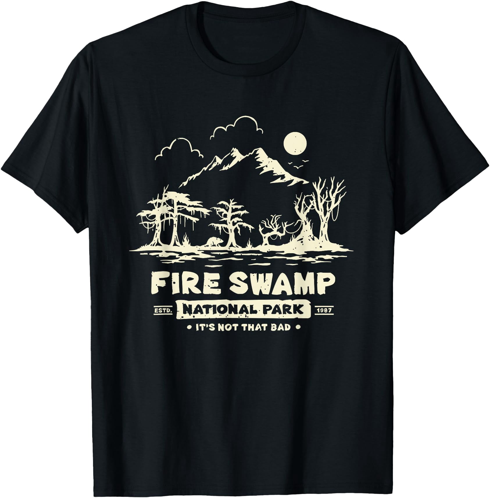 Vintage Mountain Landscape Fire Swamp National Park Camping Hiking T ...